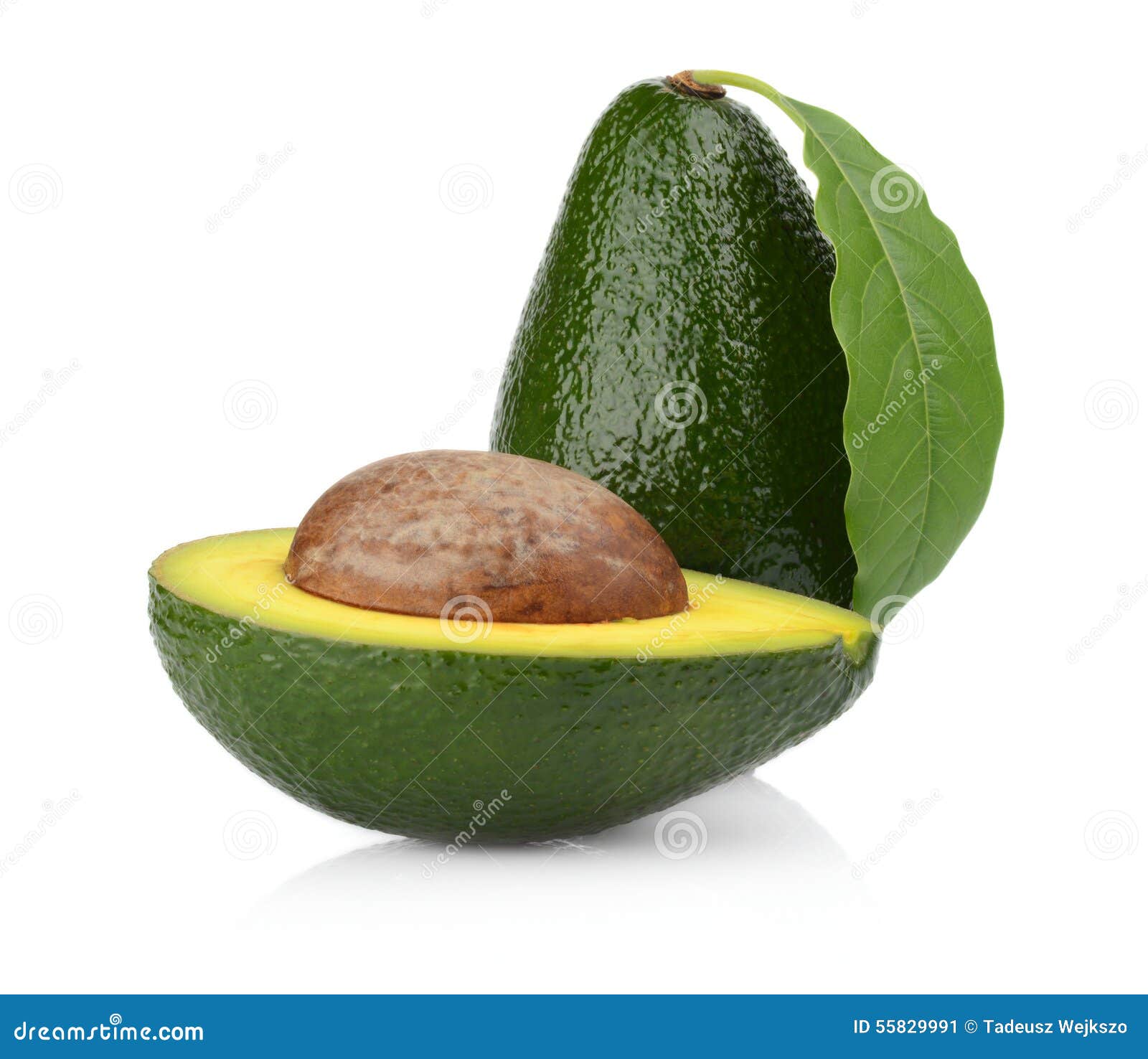 Studio Shot of Avocado with Leaf and Pit Core Isolated Stock Image ...