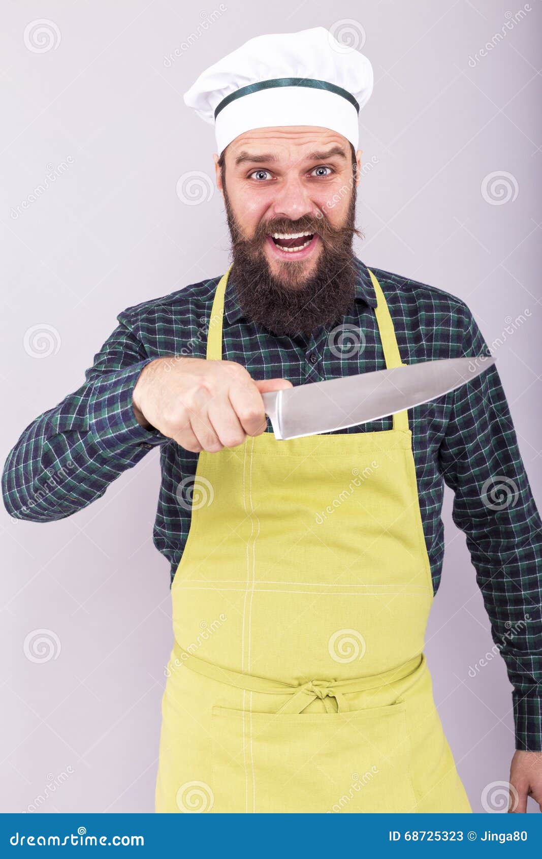 Studio Shot of a Bearded Man Holding a Big Sharp Knife Stock Image ...