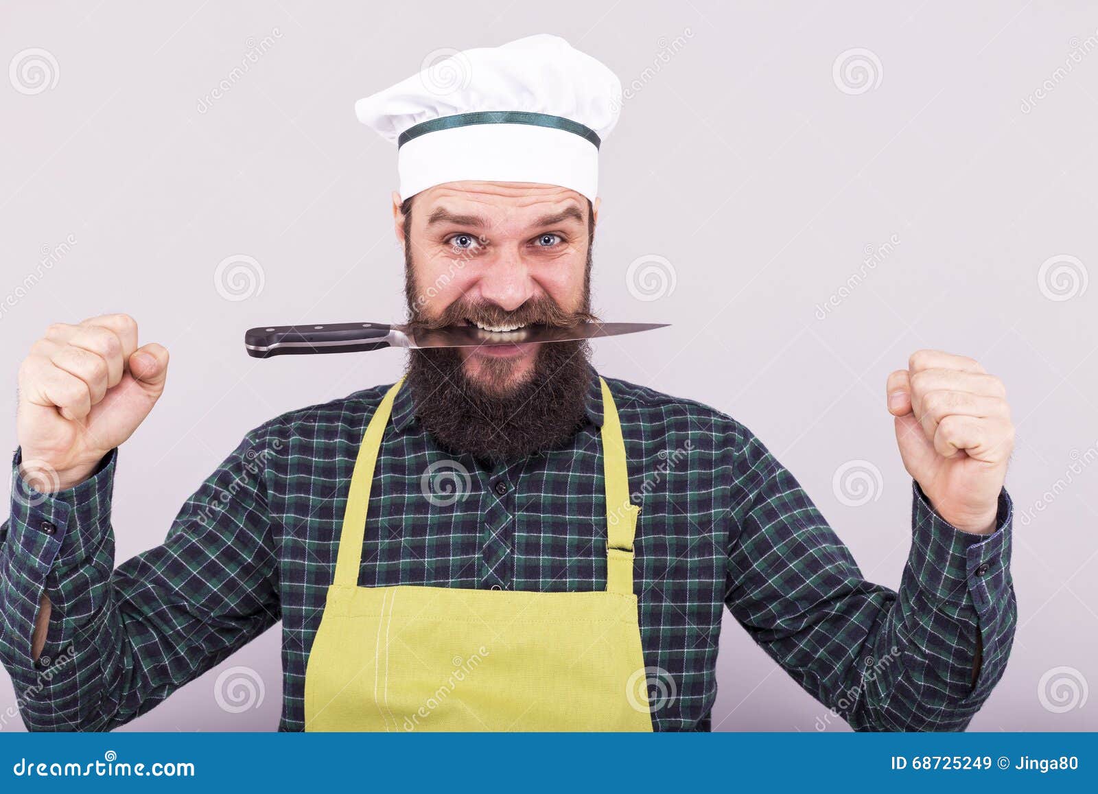 Bearded Man With A Ham Knife Ready To Cut A Piece Of Typical Spanish ...