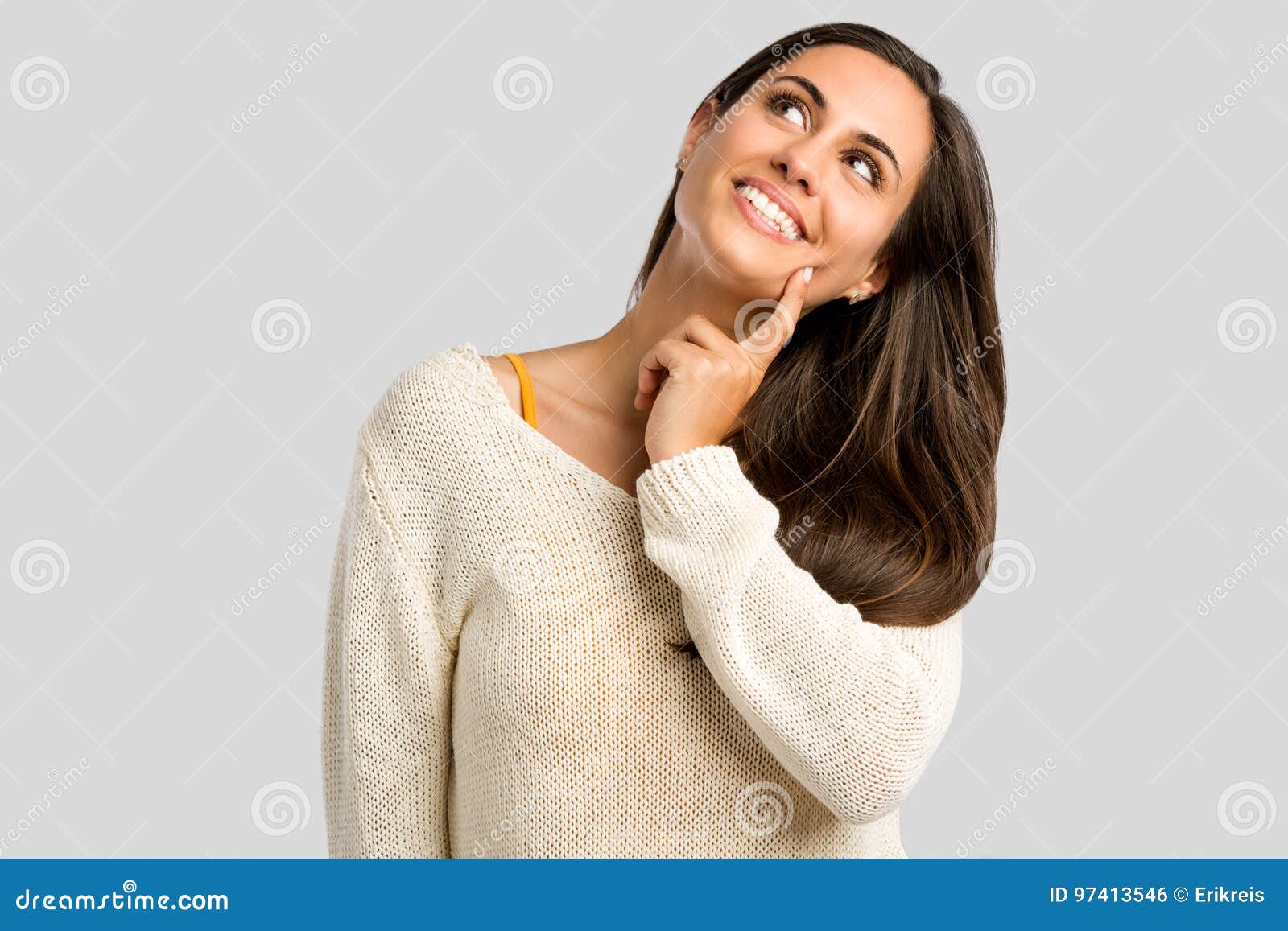 Beasutiful woman thinking stock photo. Image of beautiful - 97413546