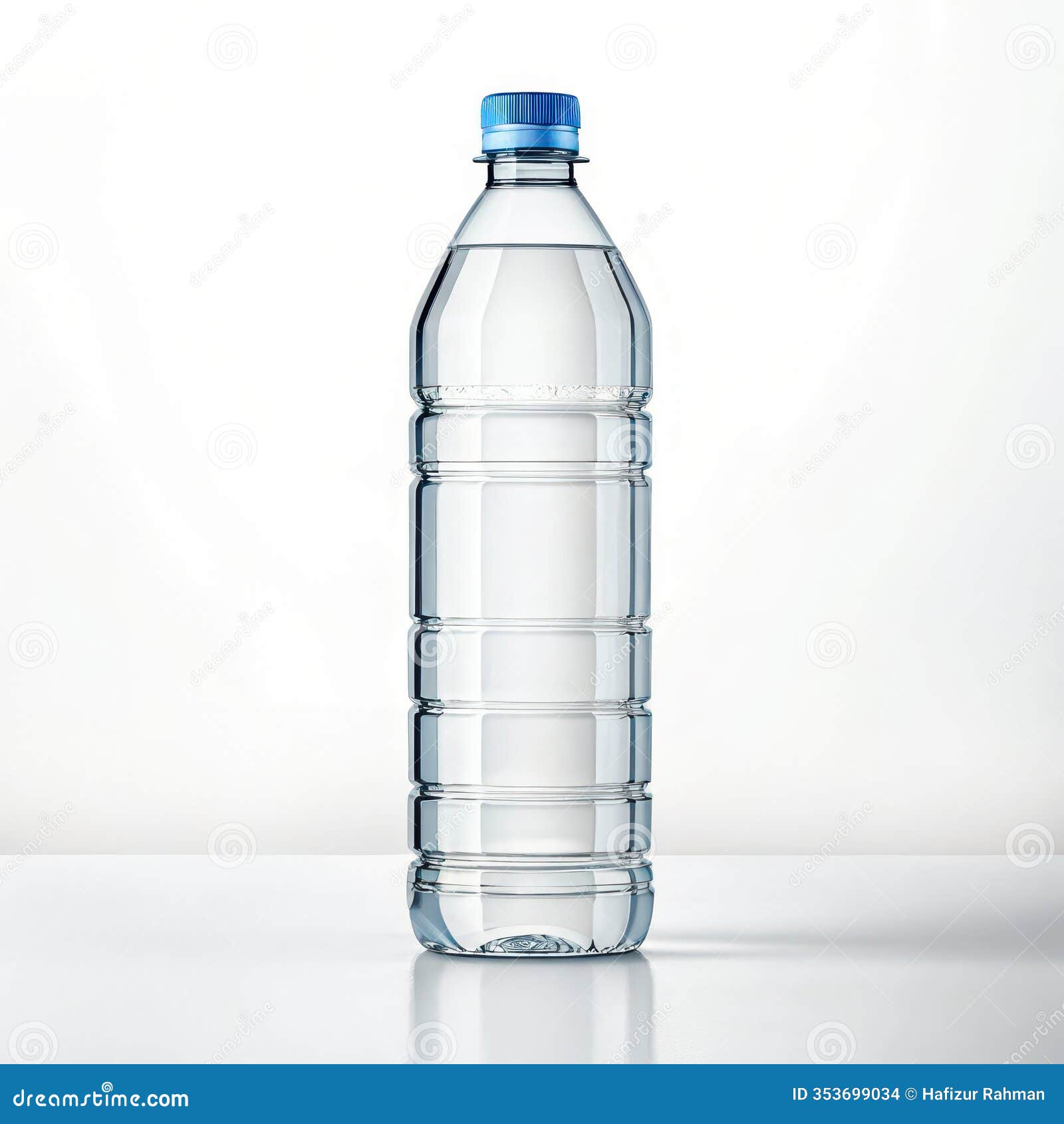 Clear Plastic Water Bottle with Blue Cap on White Background Stock ...