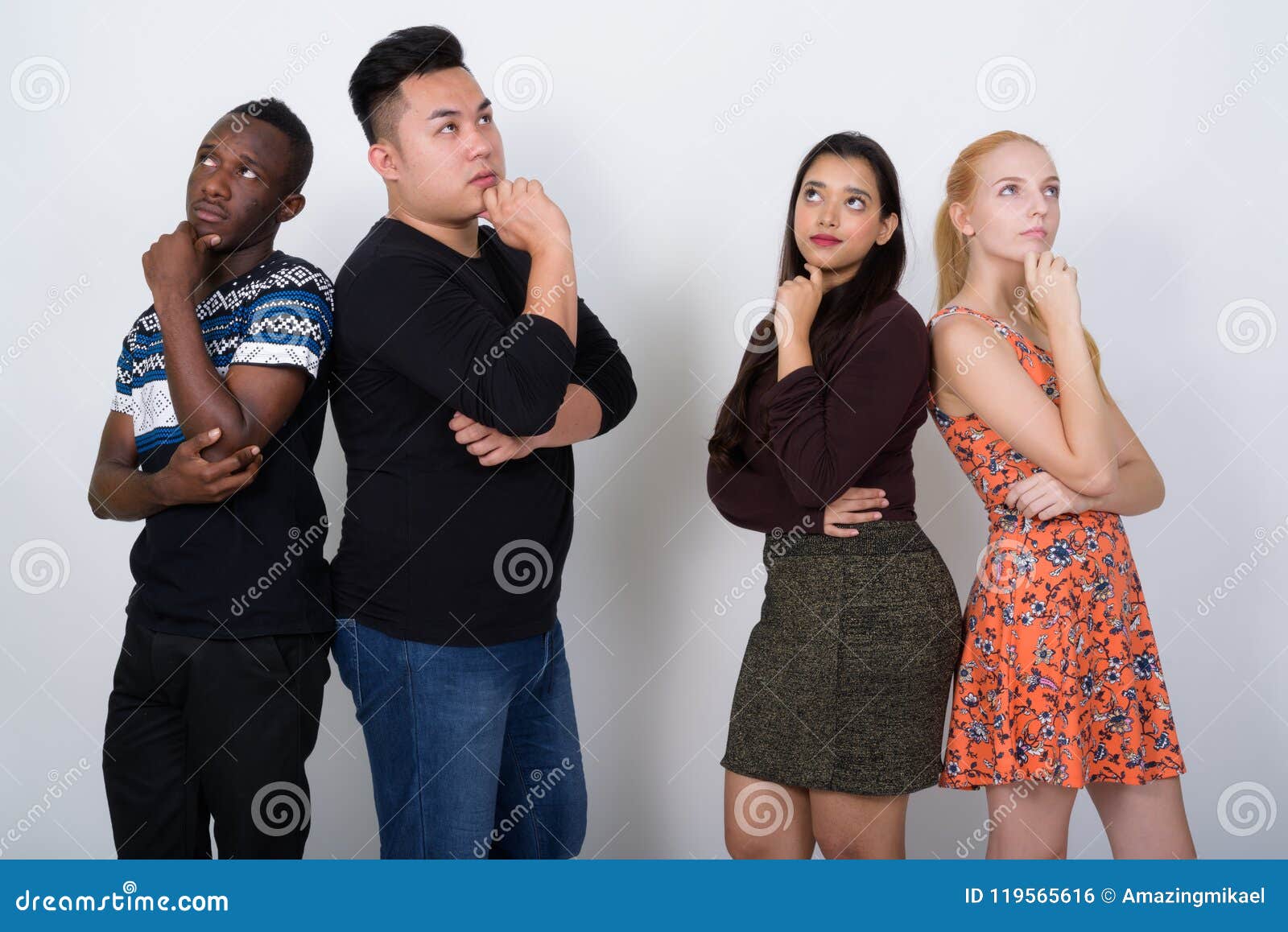 Studio Shot of Diverse Group of Multi Ethnic Friends Thinking Wh Stock ...