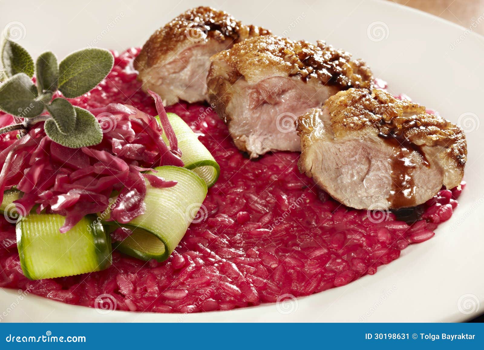 Duck Saute with Red Beet Risotto Stock Image - Image of plate, cabbage ...