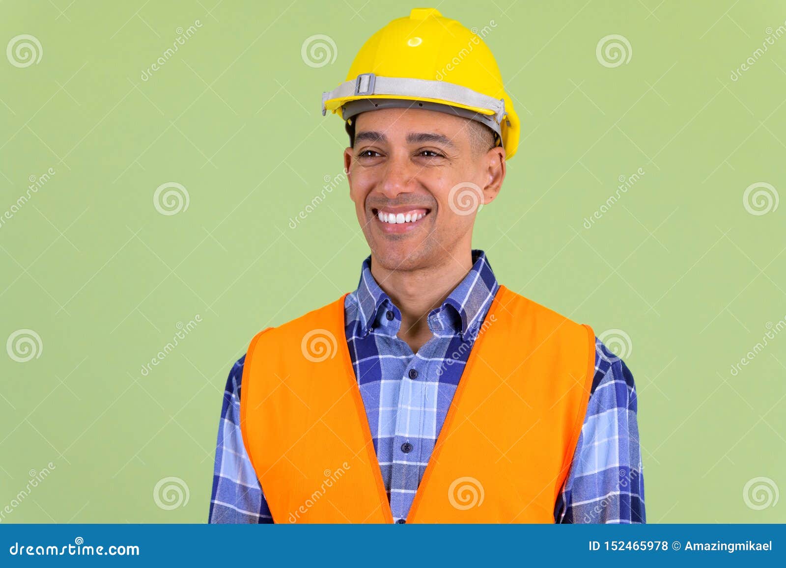 Face of Happy Multi Ethnic Man Construction Worker Thinking Stock Photo ...