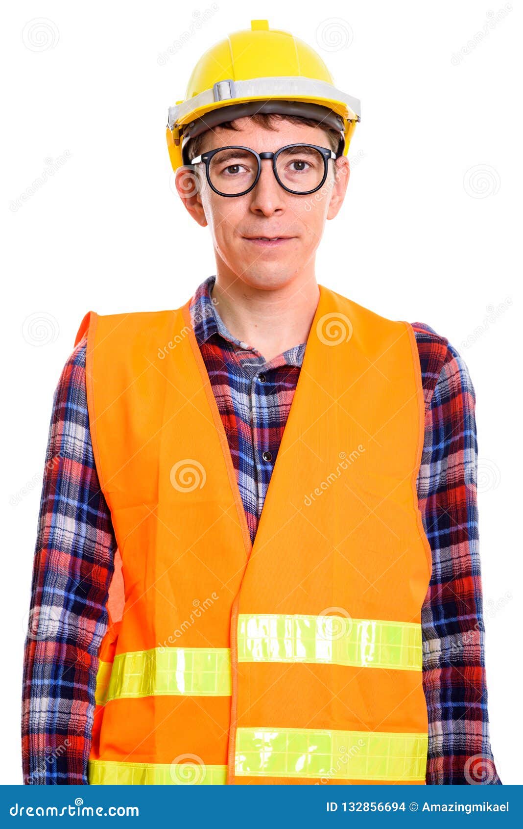 Studio Shot of Man Construction Worker Looking at Camera Stock Photo ...