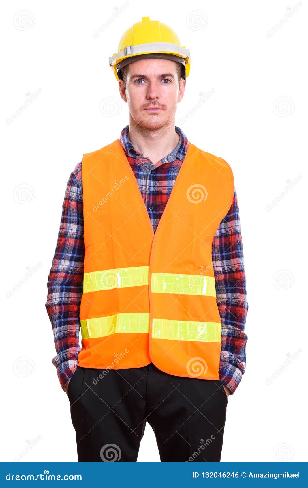 Studio Shot of Man Construction Worker Standing Stock Photo - Image of ...