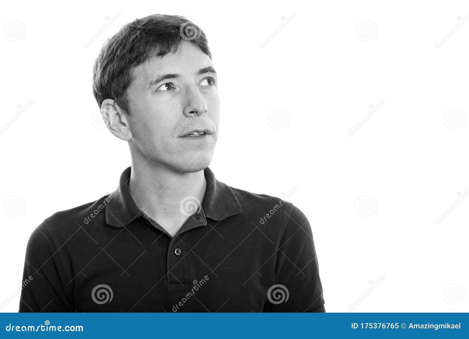 Studio Shot of Man Thinking while Looking Up Stock Image - Image of ...