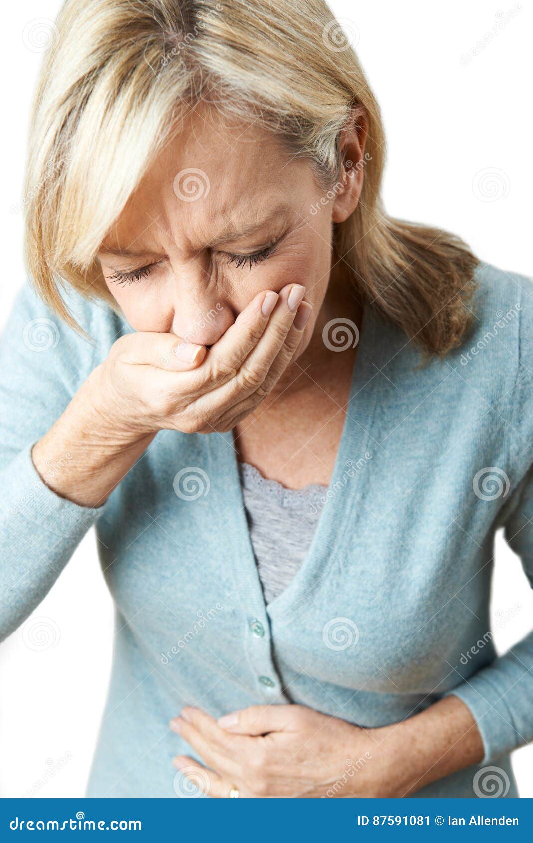 Studio Shot of Mature Woman Suffering from Nausea Stock Image - Image ...