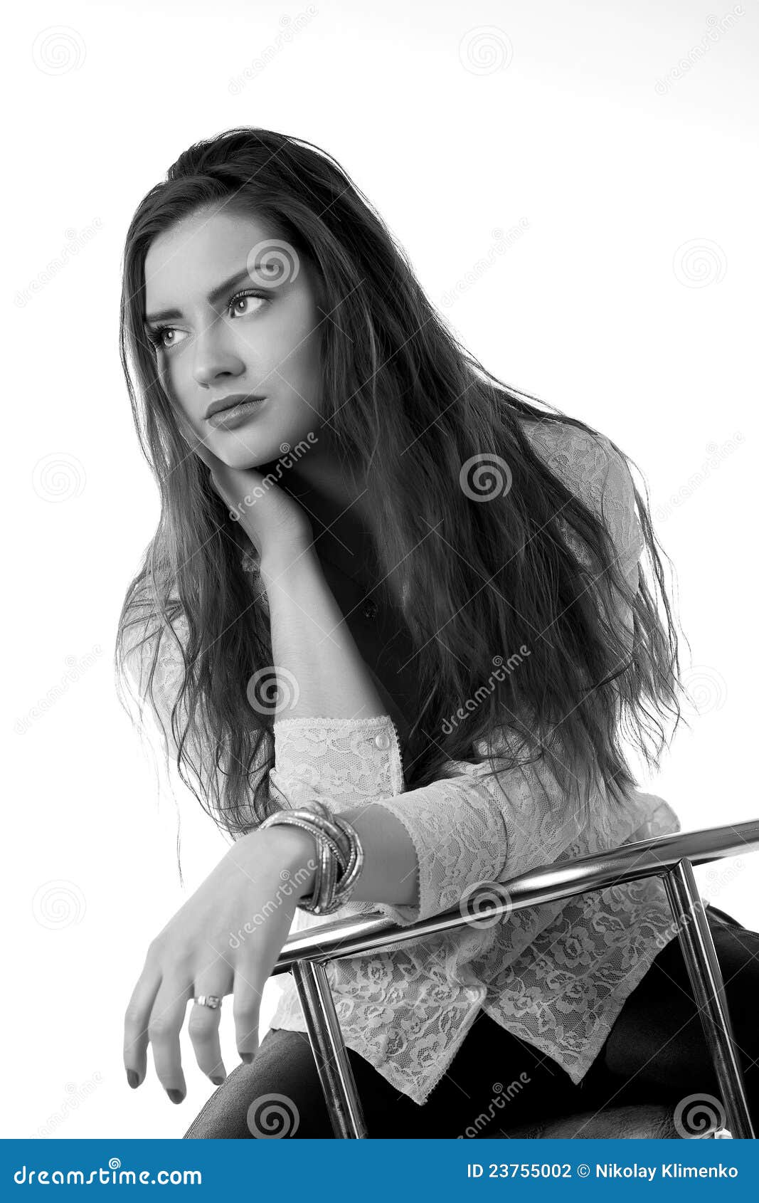 Studio Shot Model on a White Stock Photo - Image of sitting, white ...