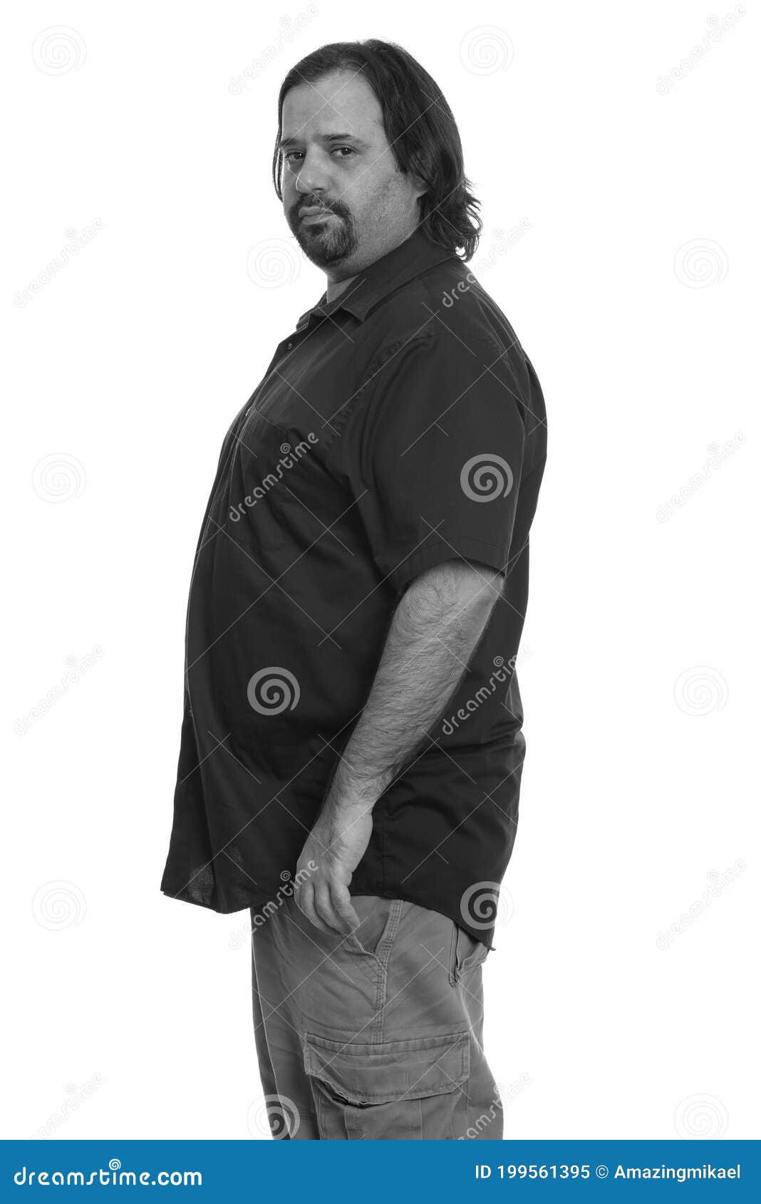 Profile View of Overweight Bearded Man Looking at Camera Stock Image ...