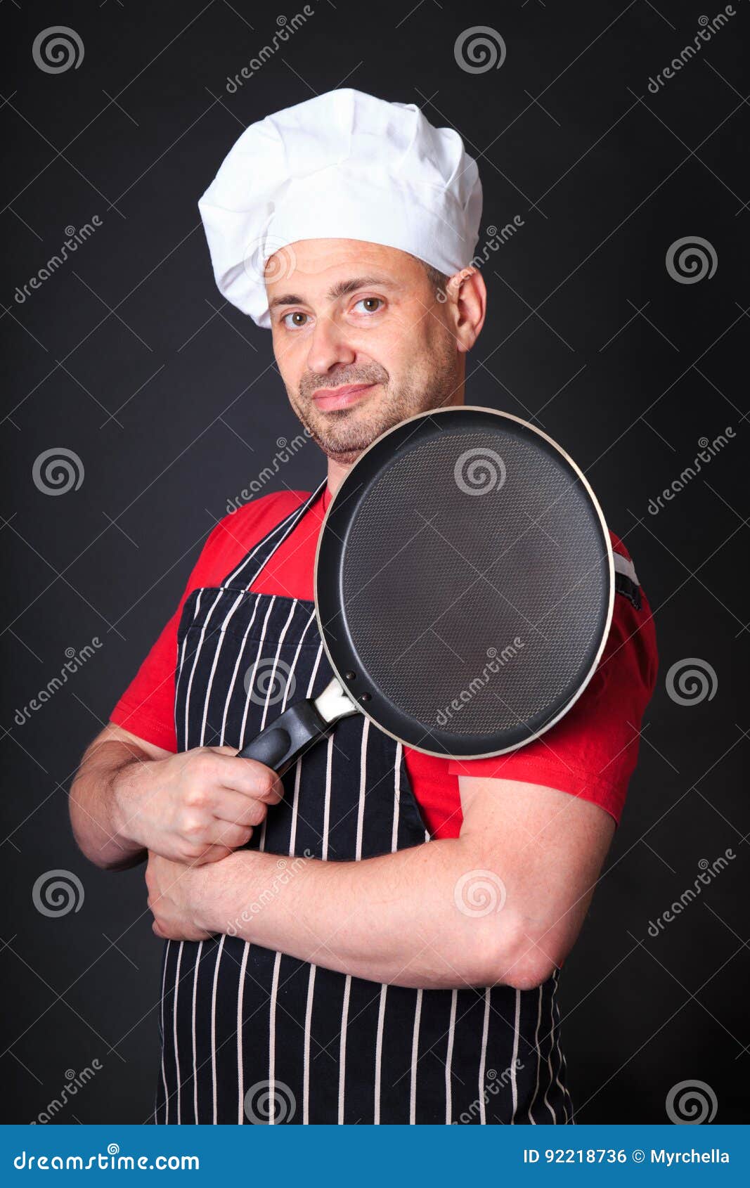 Studio Shot of Positive Chef with a Frying Pan. Stock Photo - Image of ...