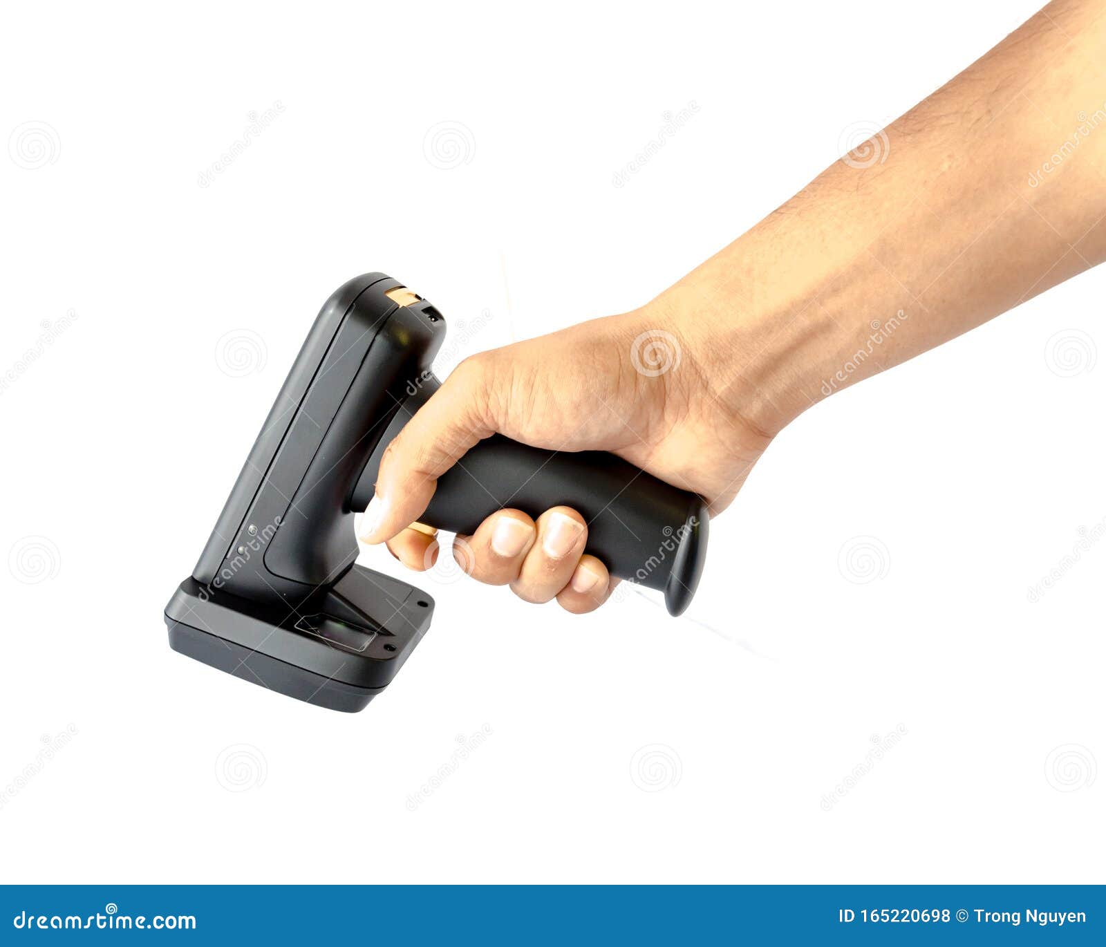 Studio Shot Right Male Hand Using RFID Scanner Isolated on White Stock ...