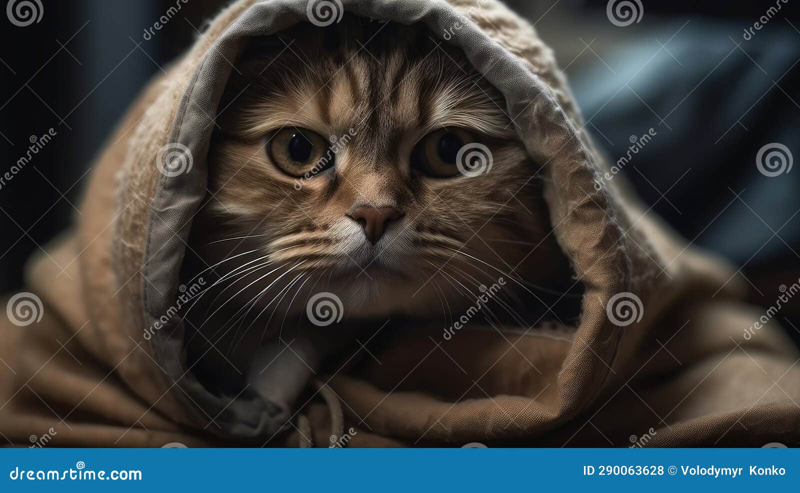 Studio Shot of Sad Cat Wrapped in a Blanket Suffering from Being Alone ...