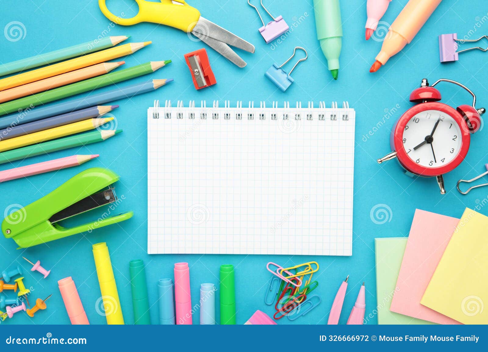 Studio Shot of School Supplies on Blue Background. Space for Text Stock ...