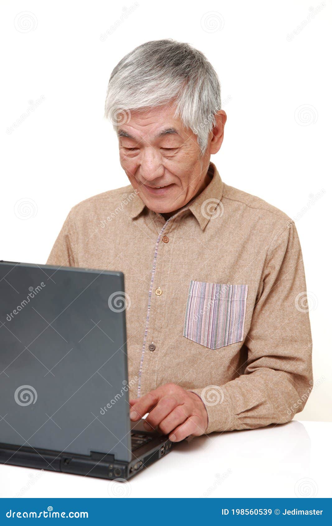 Senior Japanese Man Using Laptop Computer Stock Image - Image of ...
