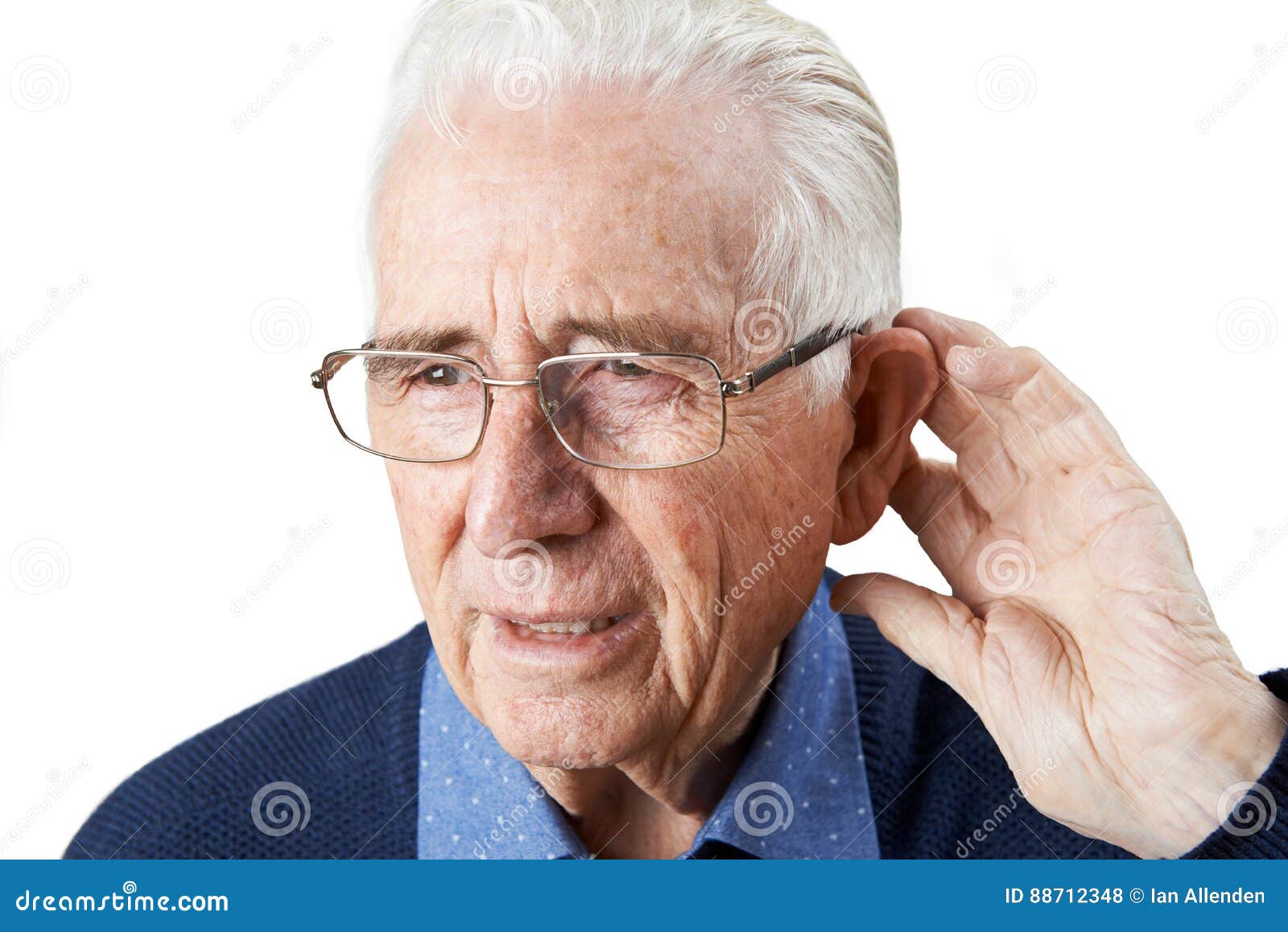 Studio Shot of Senior Man Suffering from Deafness Stock Photo - Image ...