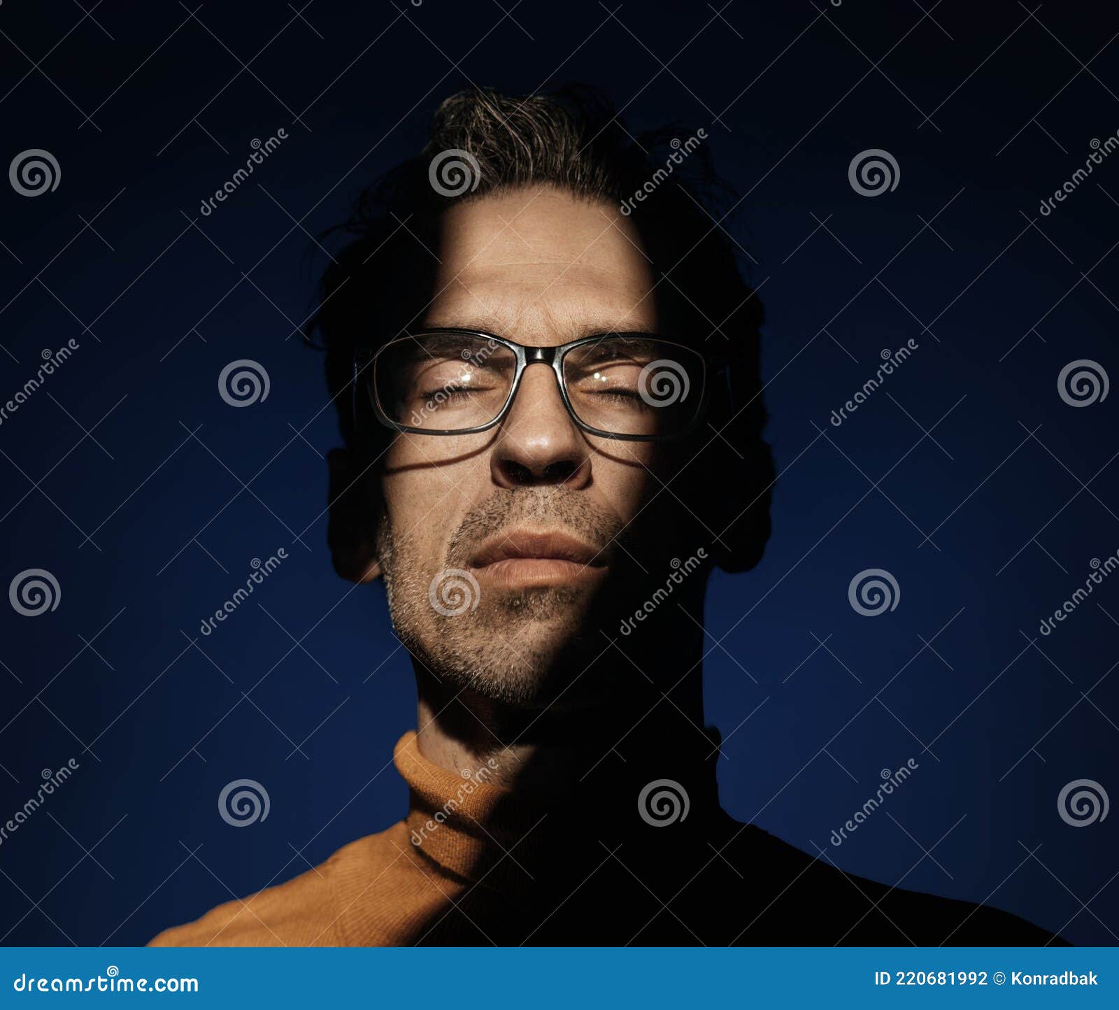 Serious Handsome Fair Hair Fluttering Wind Man Red Shirt, Stubble Face ...