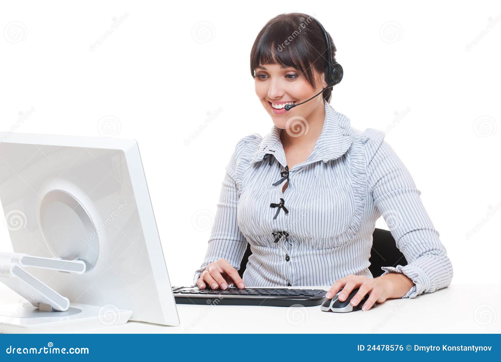 Studio Shot of Smiley Secretary with Headset Stock Photo - Image of ...