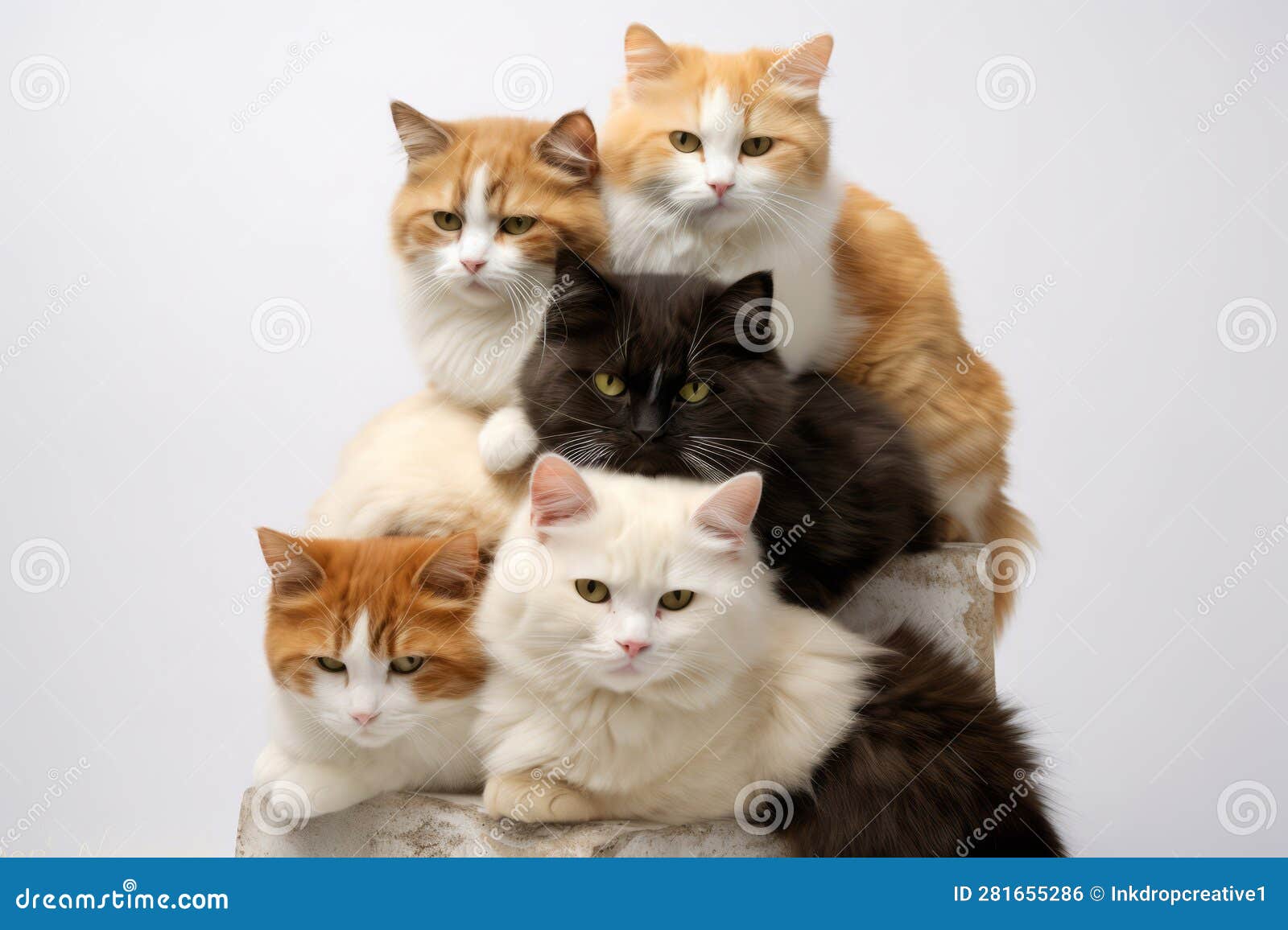 Studio Shot of a Stack of Cute Cats Stock Illustration - Illustration ...