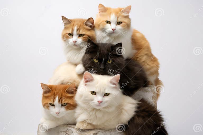 Studio Shot of a Stack of Cute Cats Stock Illustration - Illustration ...