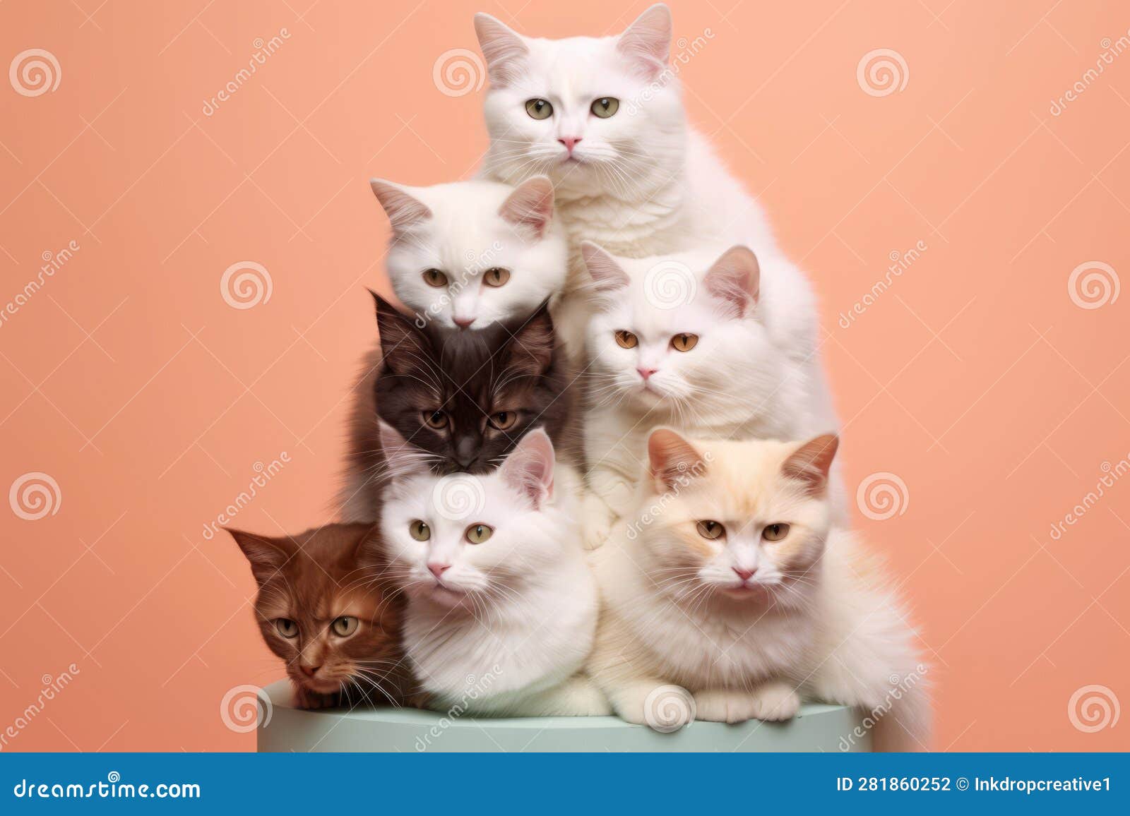 Studio Shot of a Stack of Cute Cats Stock Illustration - Illustration ...