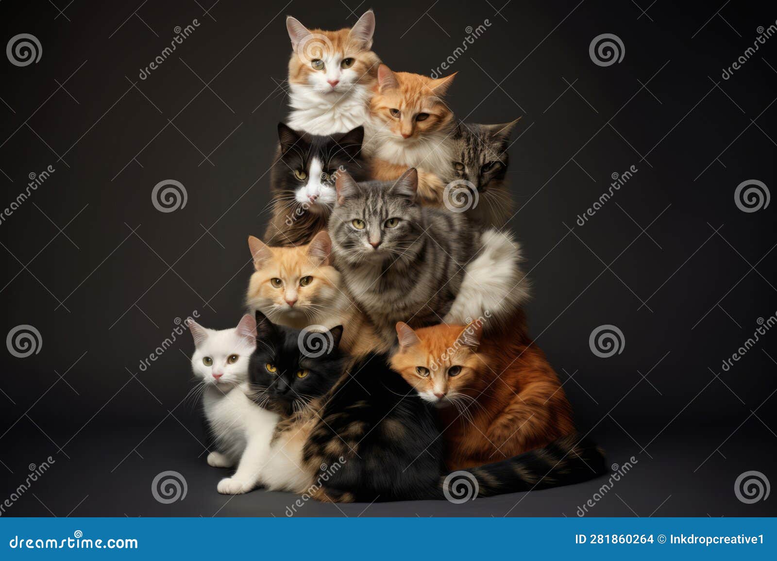 Studio Shot of a Stack of Cute Cats Stock Illustration - Illustration ...