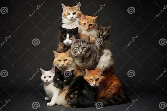 Studio Shot of a Stack of Cute Cats Stock Illustration - Illustration ...