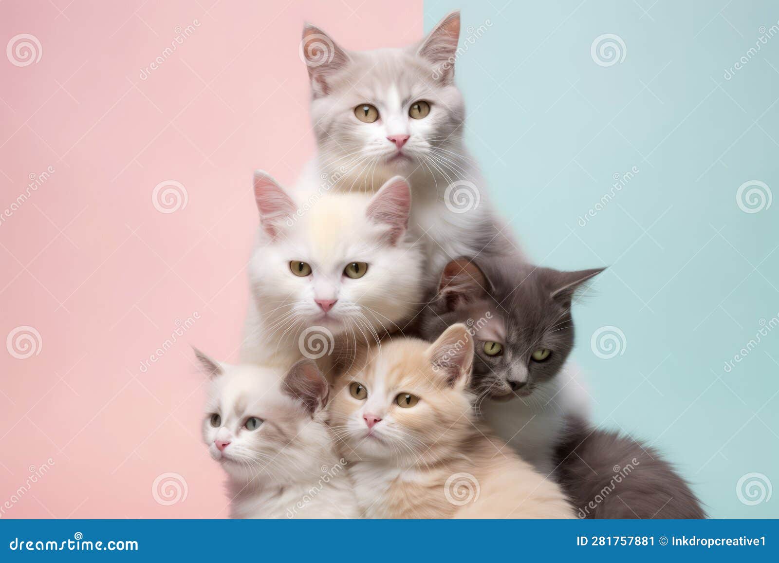 Studio Shot of a Stack of Cute Cats Stock Image - Image of indoor ...