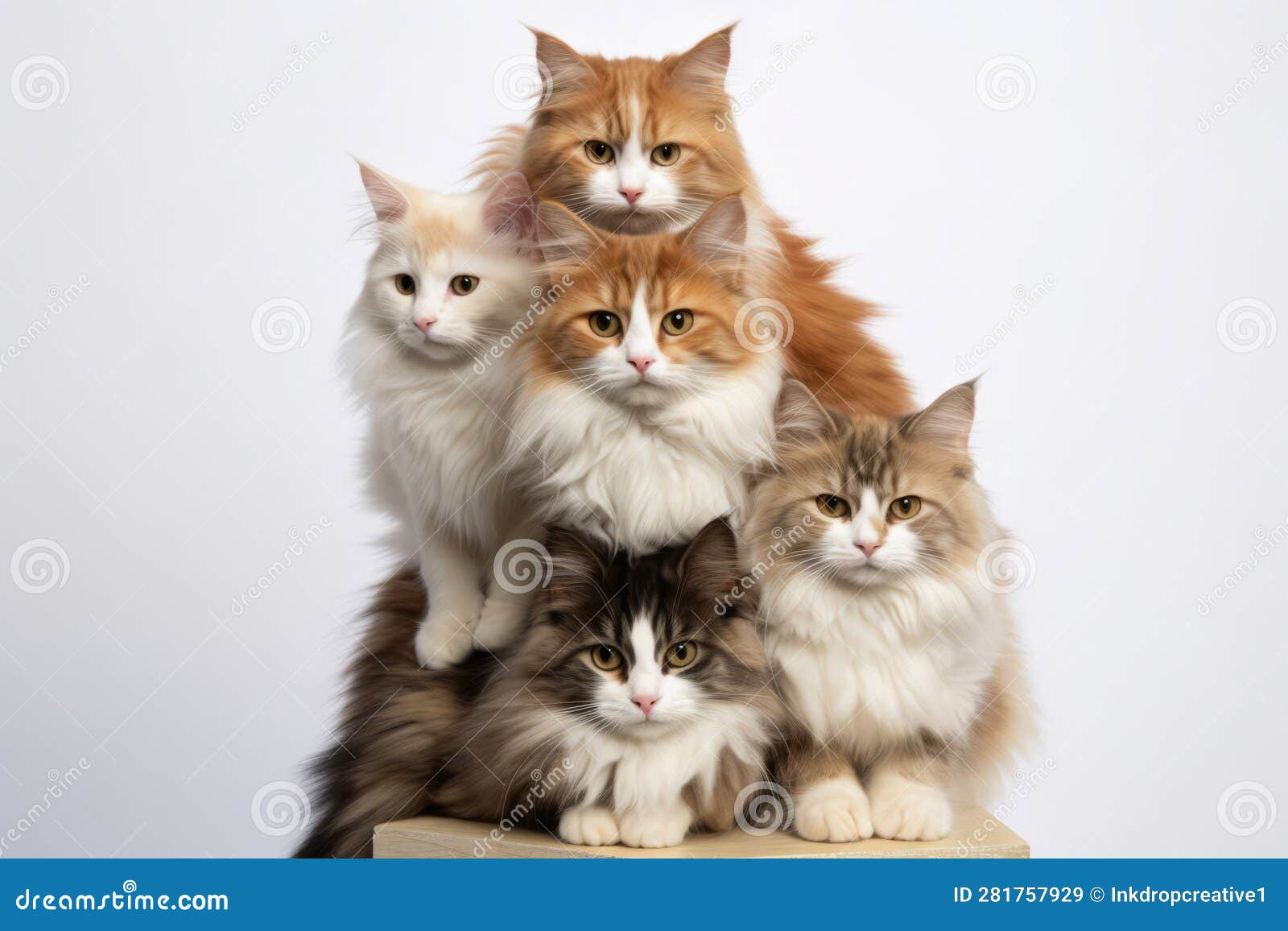 Studio Shot of a Stack of Cute Cats Stock Illustration - Illustration ...