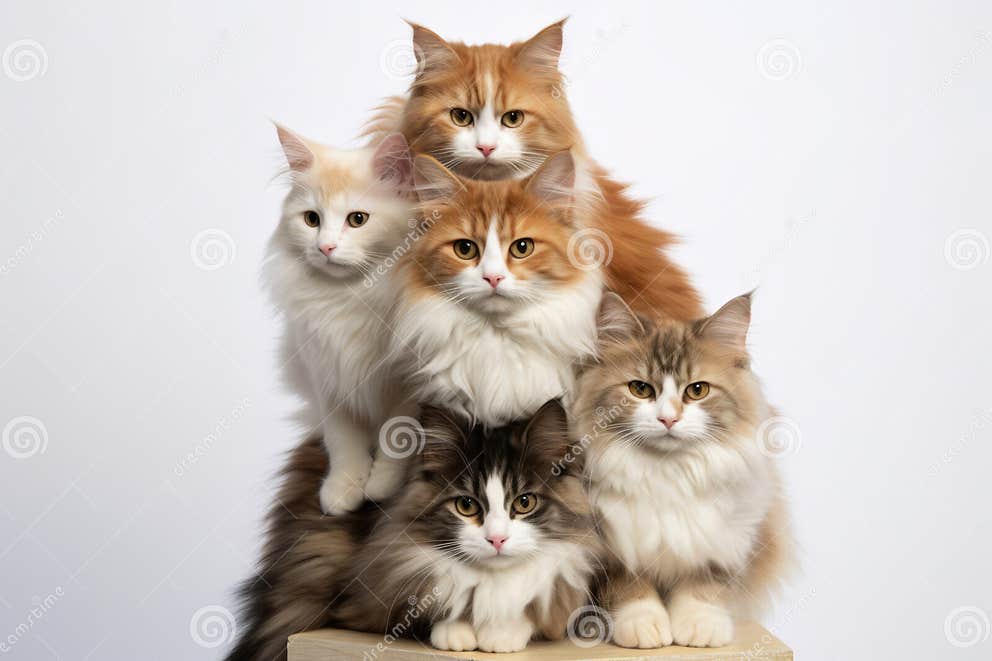 Studio Shot of a Stack of Cute Cats Stock Illustration - Illustration ...