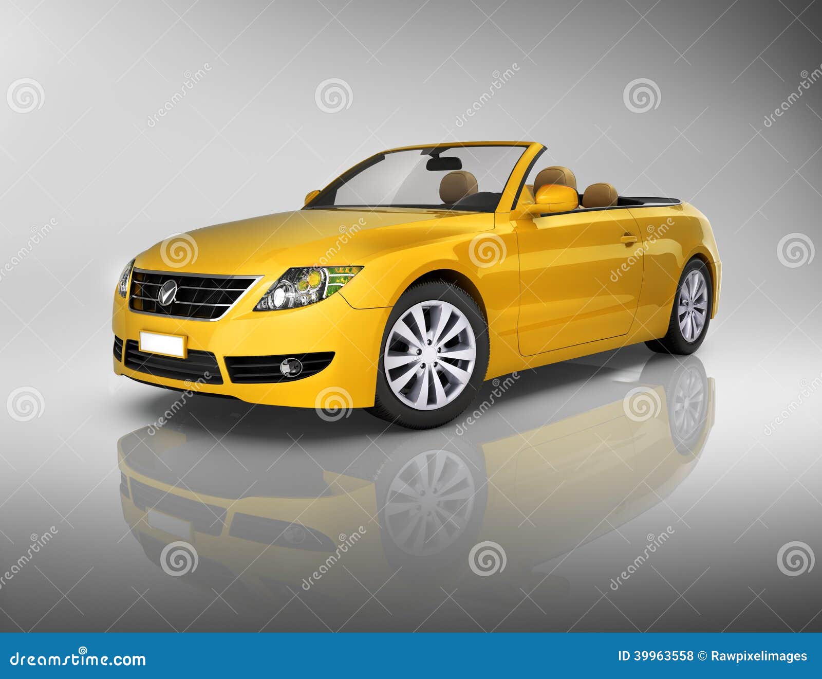 Studio Shot of Three-Dimensional Yellow Convertible Stock Illustration ...