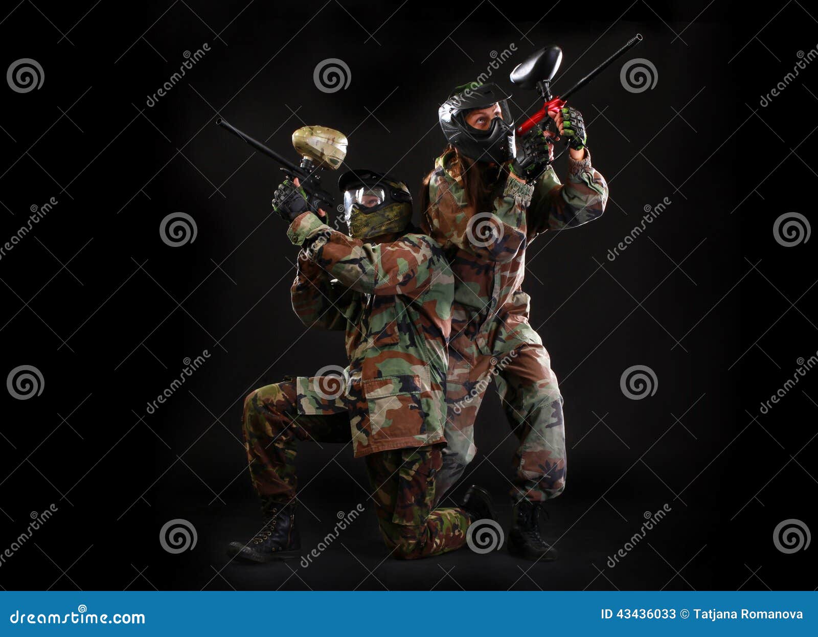 Studio Shot of Two Paintball Players Stock Image - Image of equipped ...