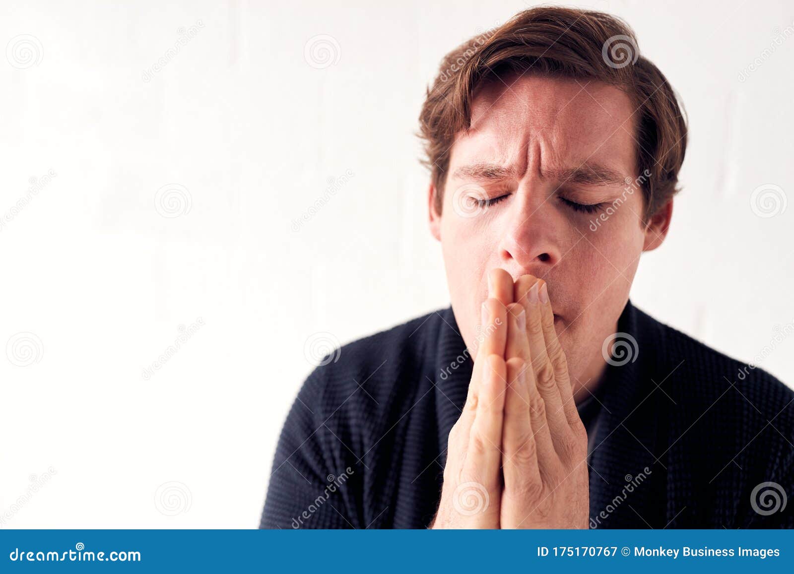 Studio Shot of Unhappy Man Putting Hands To Face Stock Image - Image of ...