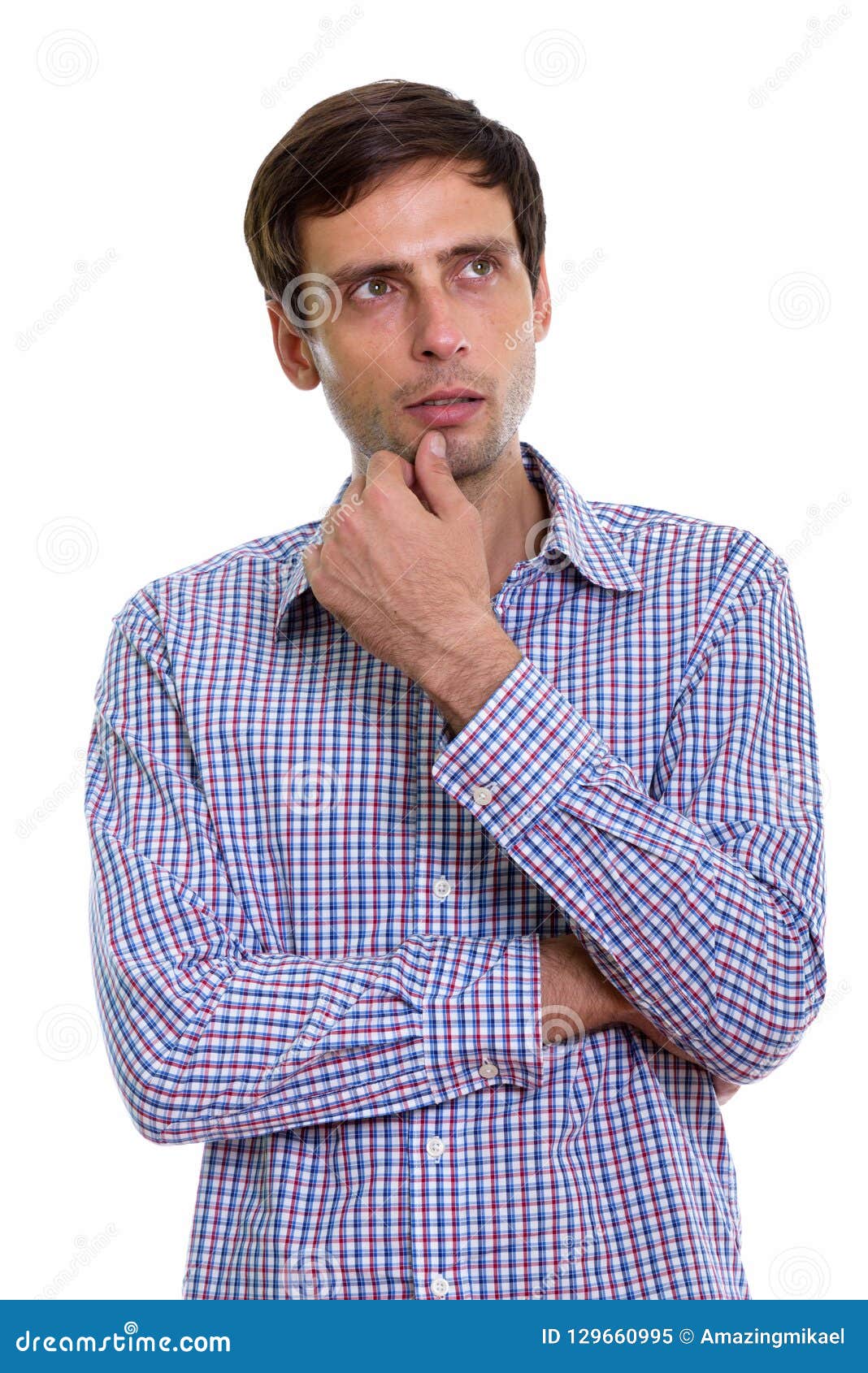 Studio Shot of Young Handsome Businessman Thinking while Looking Stock ...