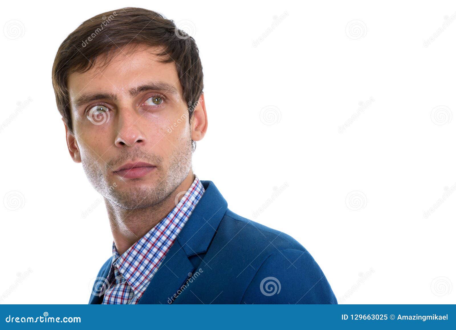 Studio Shot of Young Handsome Businessman Thinking while Looking Stock ...