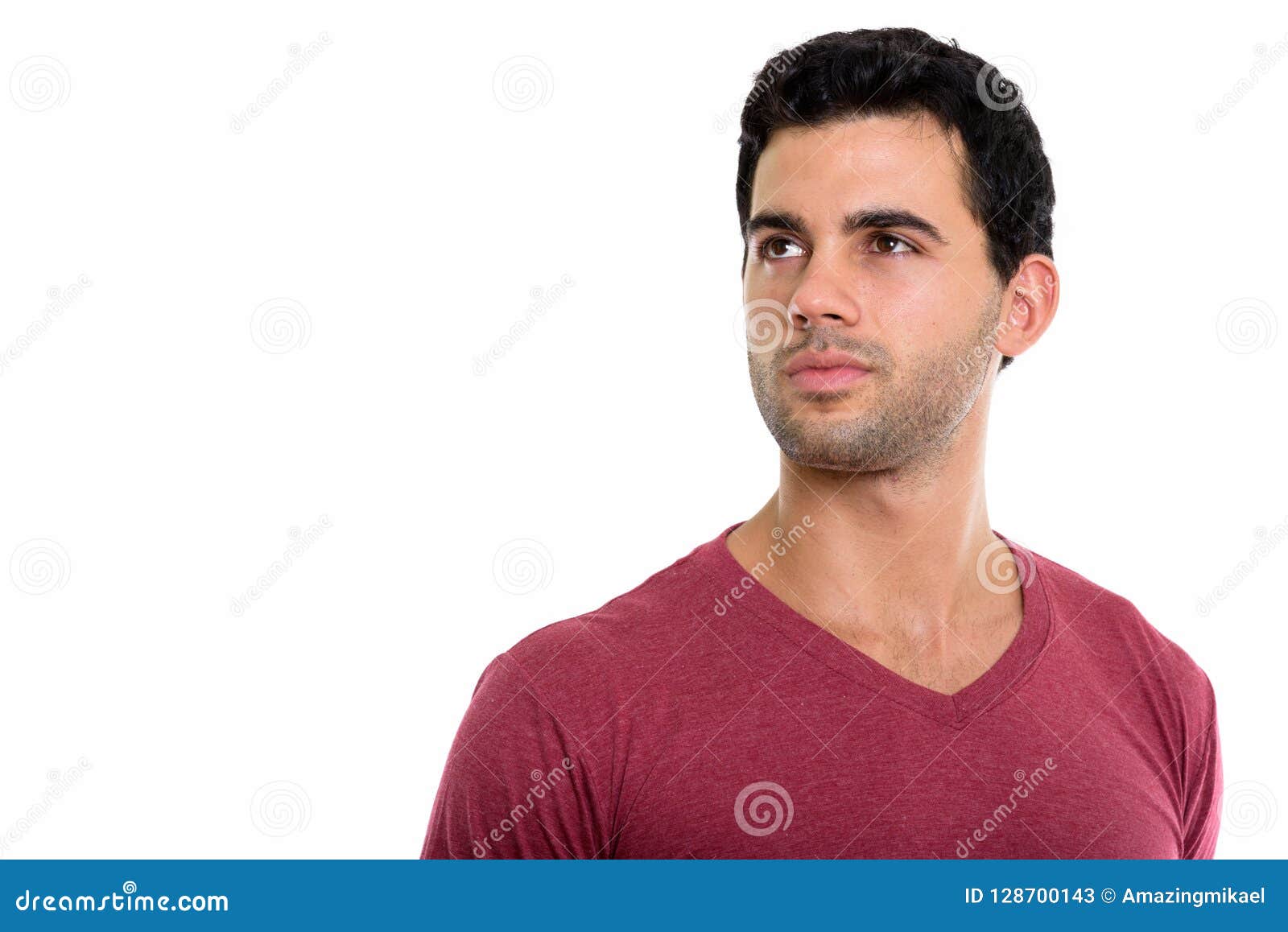Studio Shot of Young Handsome Hispanic Man Thinking while Lookin Stock ...