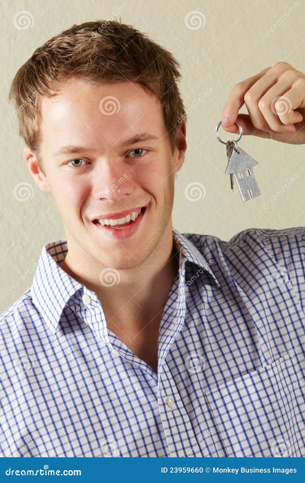 Studio Shot of Young Man Holding Keys Stock Photo - Image of moving ...