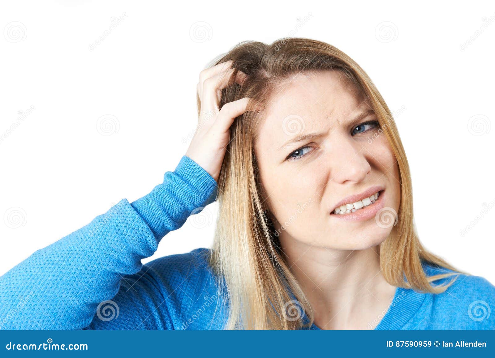 Studio Shot of Young Woman Itching Scalp Stock Image - Image of ...