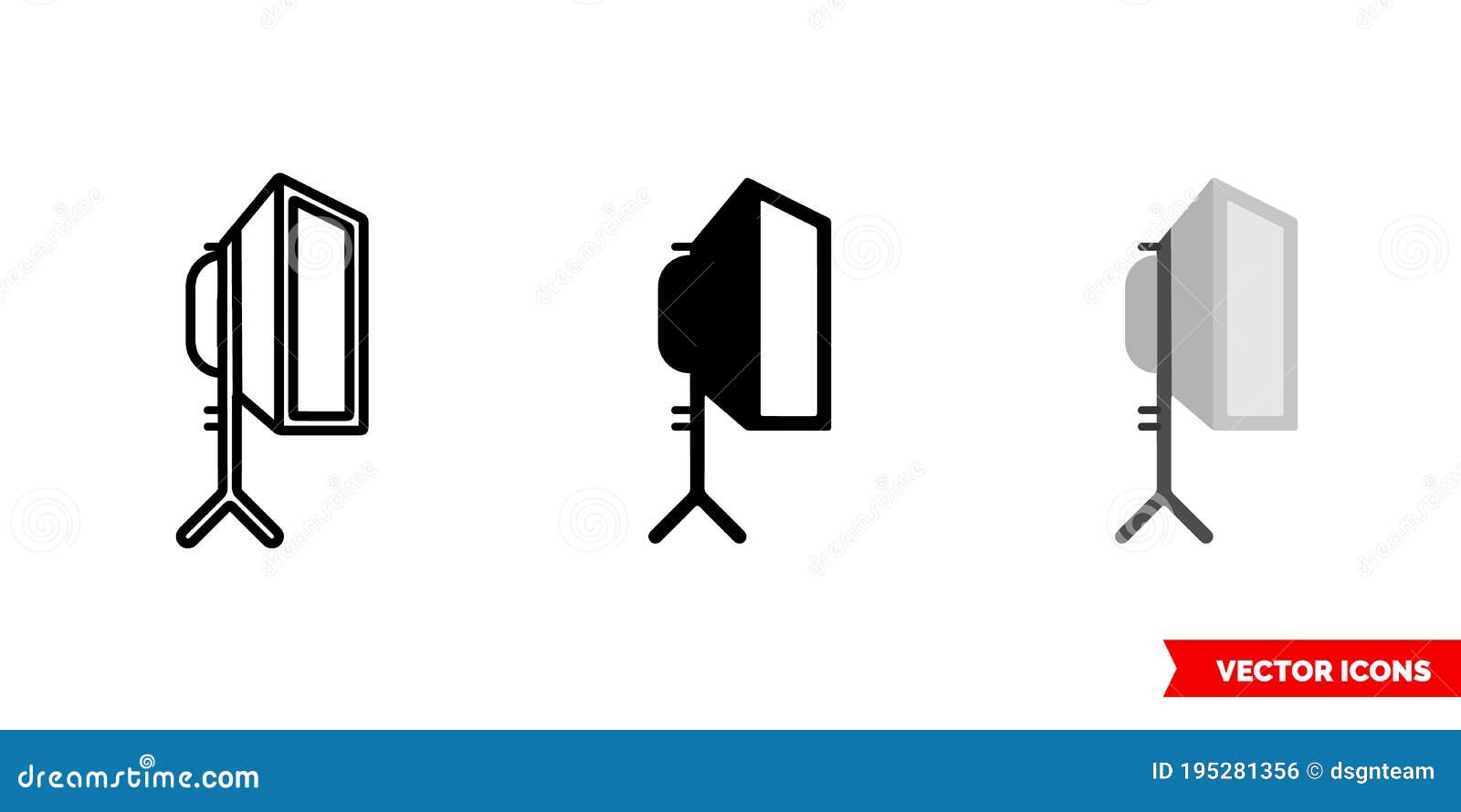 Studio Softbox Icon of 3 Types Color, Black and White, Outline. Isolated Vector Sign Symbol ...