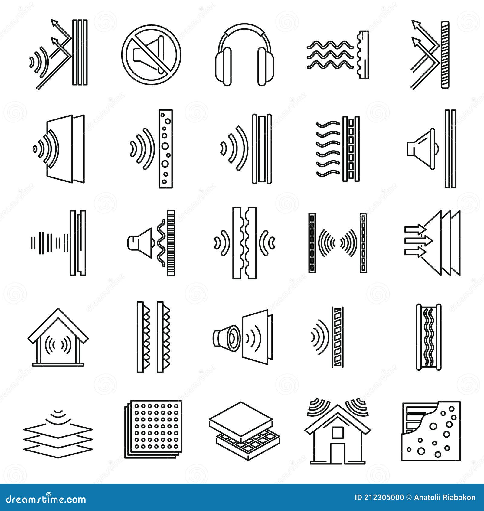 Studio Soundproofing Icons Set, Outline Style Stock Vector ... Studio Soundproofing Icons Set, Outline Style Stock Vector ...