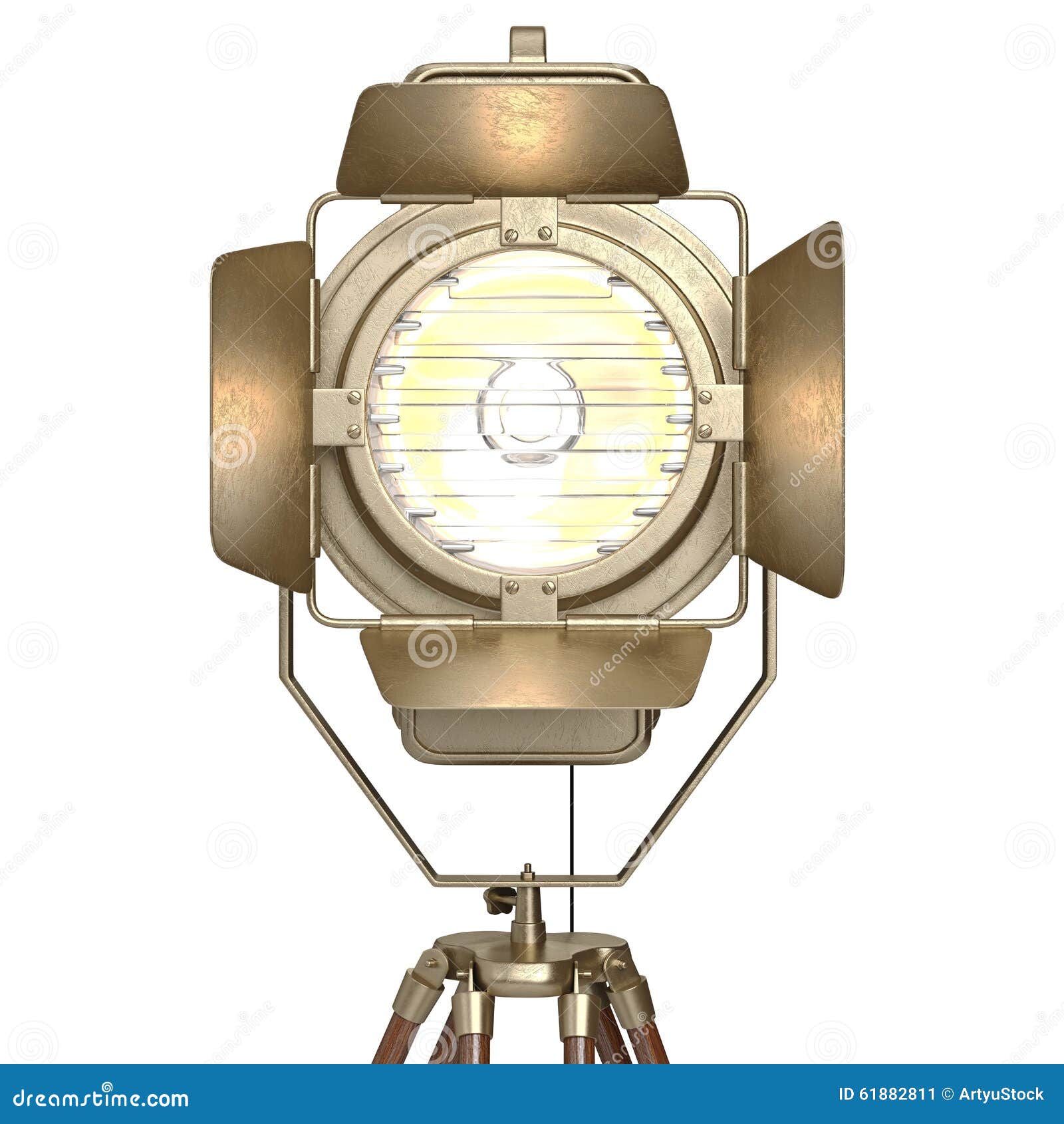 Studio Spotlight with Wooden Tripod, Front View Stock Illustration ...