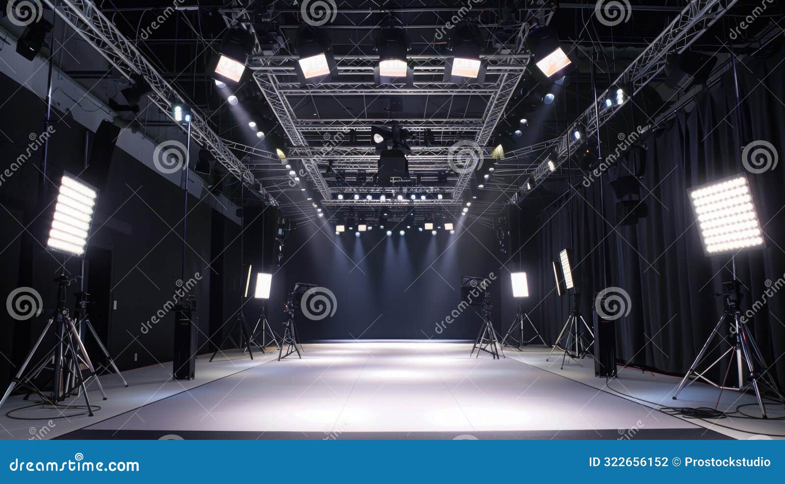 Studio Stage with Lighting Equipment Stock Photo - Image of equipment ...