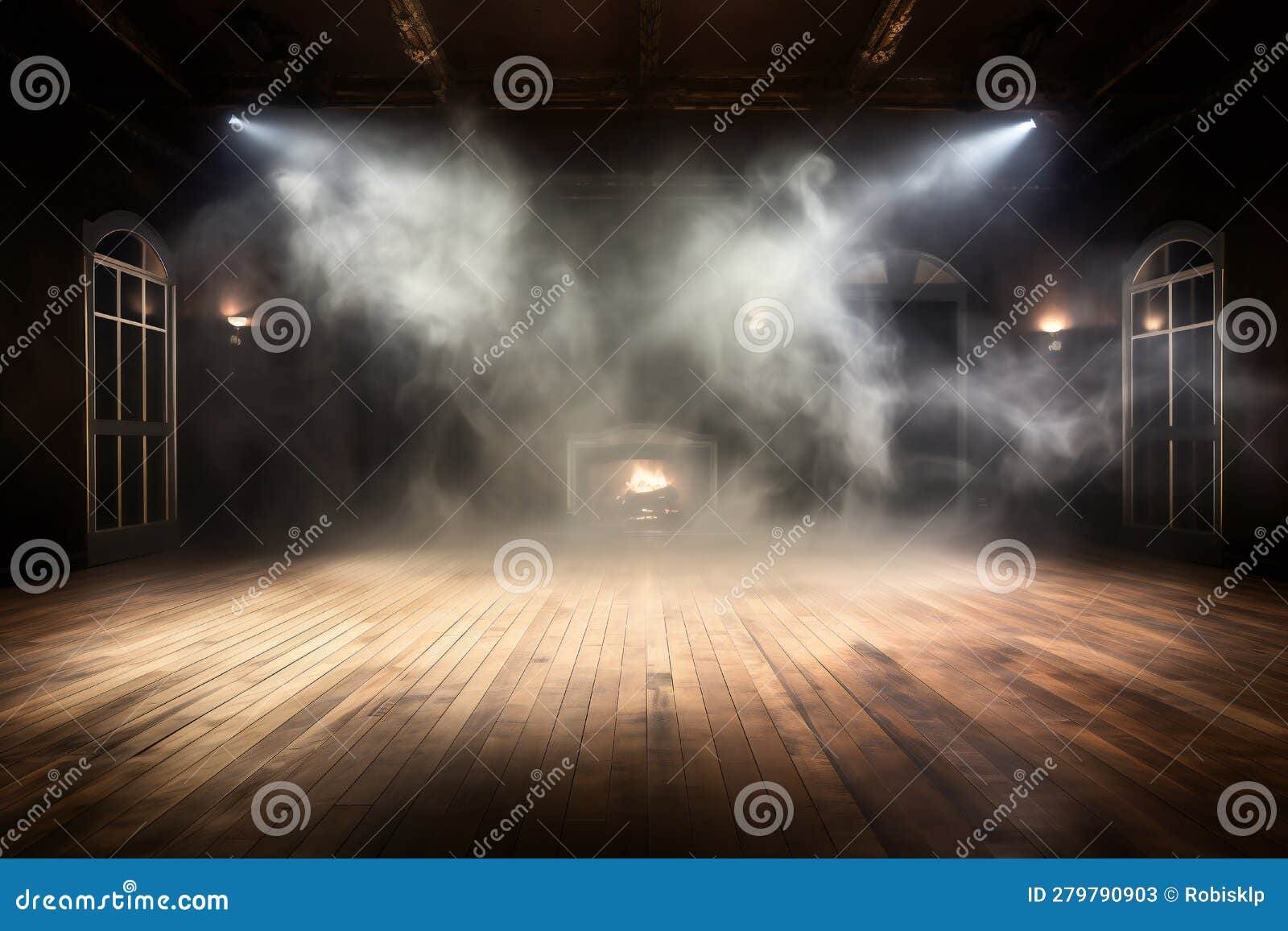 Studio Or Stage With Smoke And Lights For Showcasing Product Stock ...