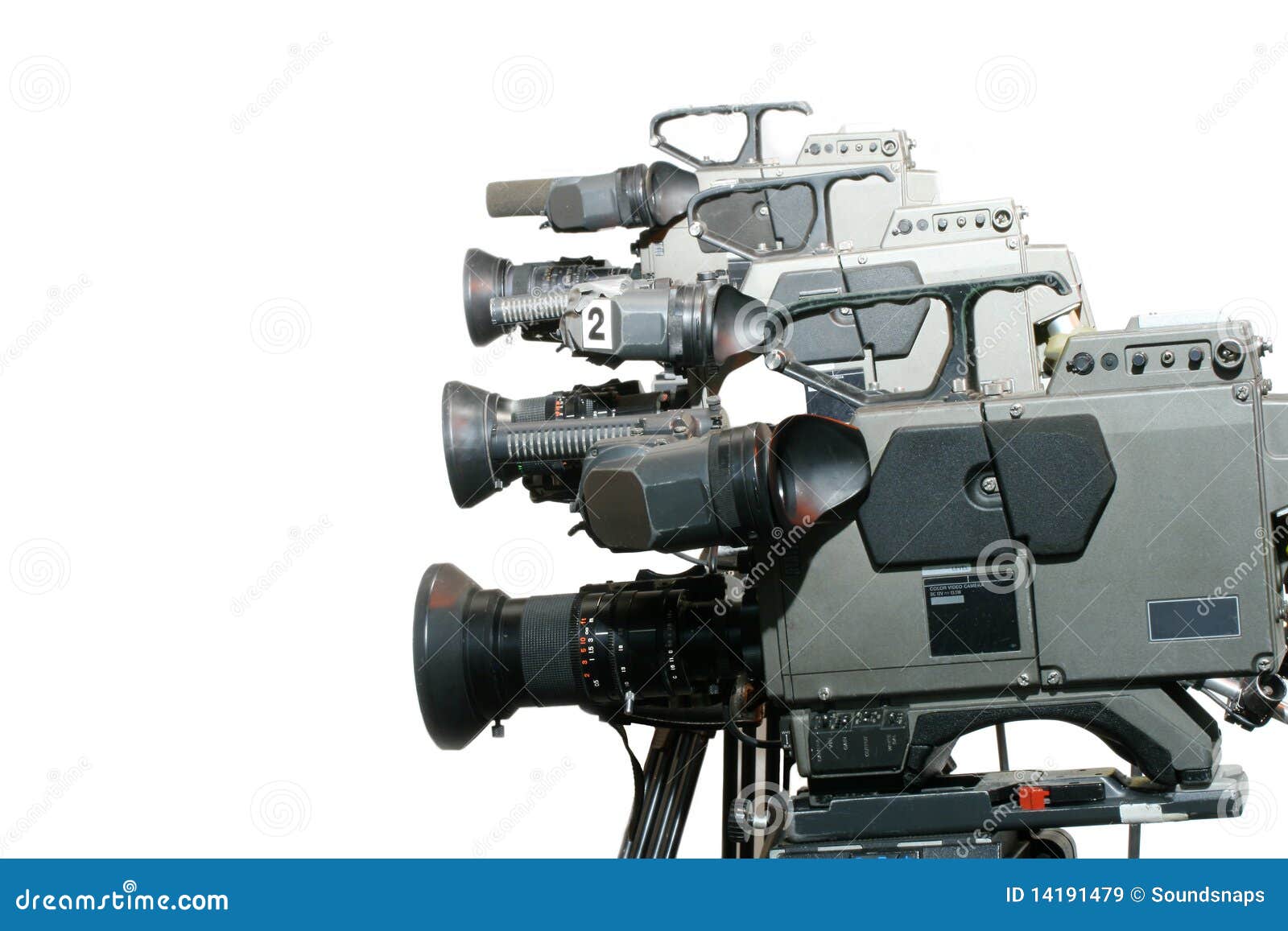 Studio Video Cameras in a Line Stock Image - Image of broadcast, three ...