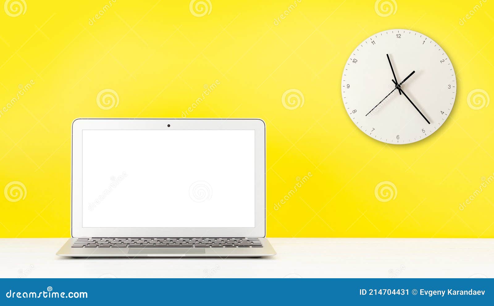 Studio Workspace with Laptop Computer and Wall Clock Stock Image ...