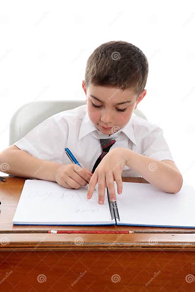 Studious Boy Doing School Work Stock Image - Image of school, classroom ...