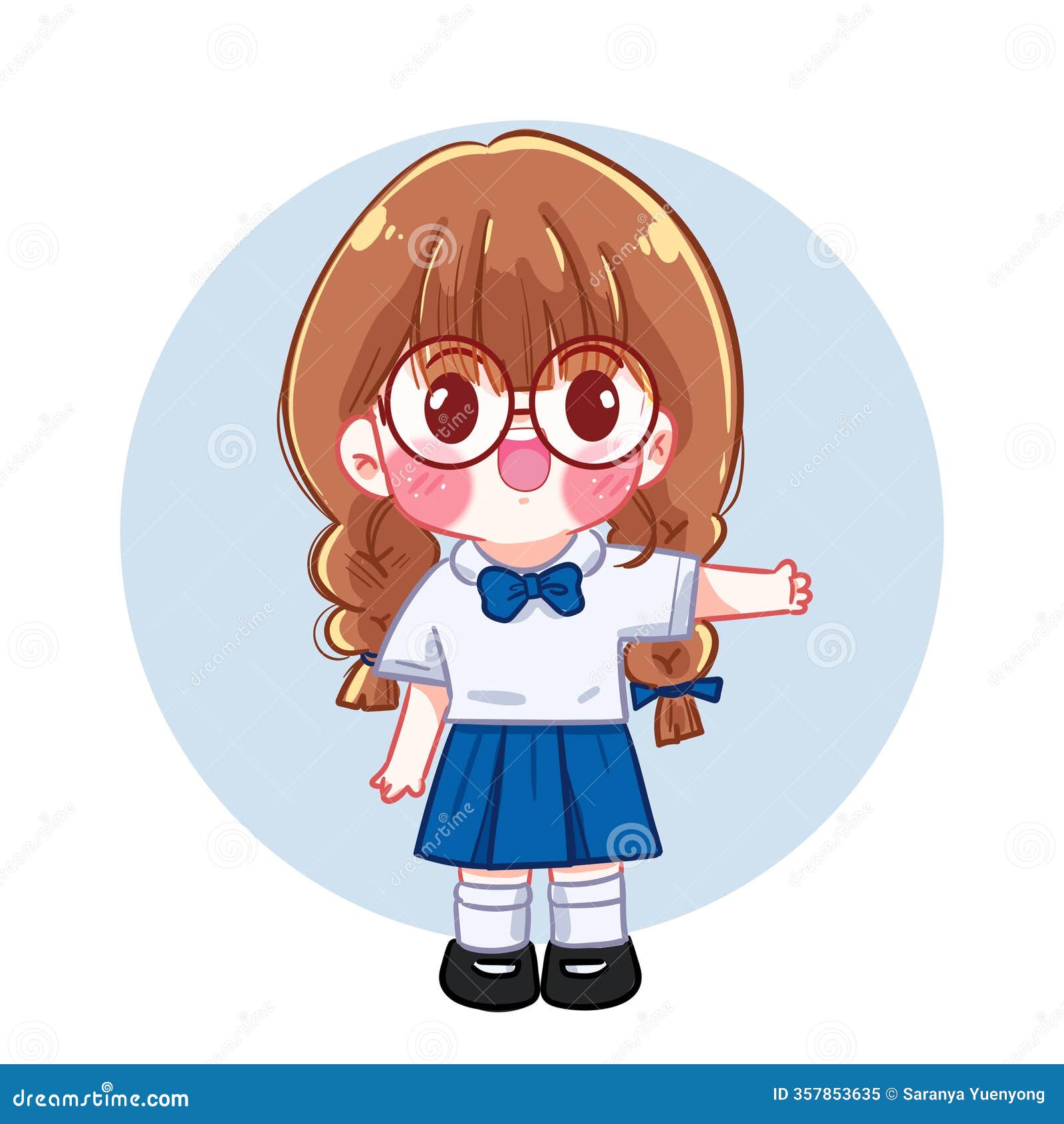 Studious Girl with Glasses Cartoon Illustration Stock Illustration ...