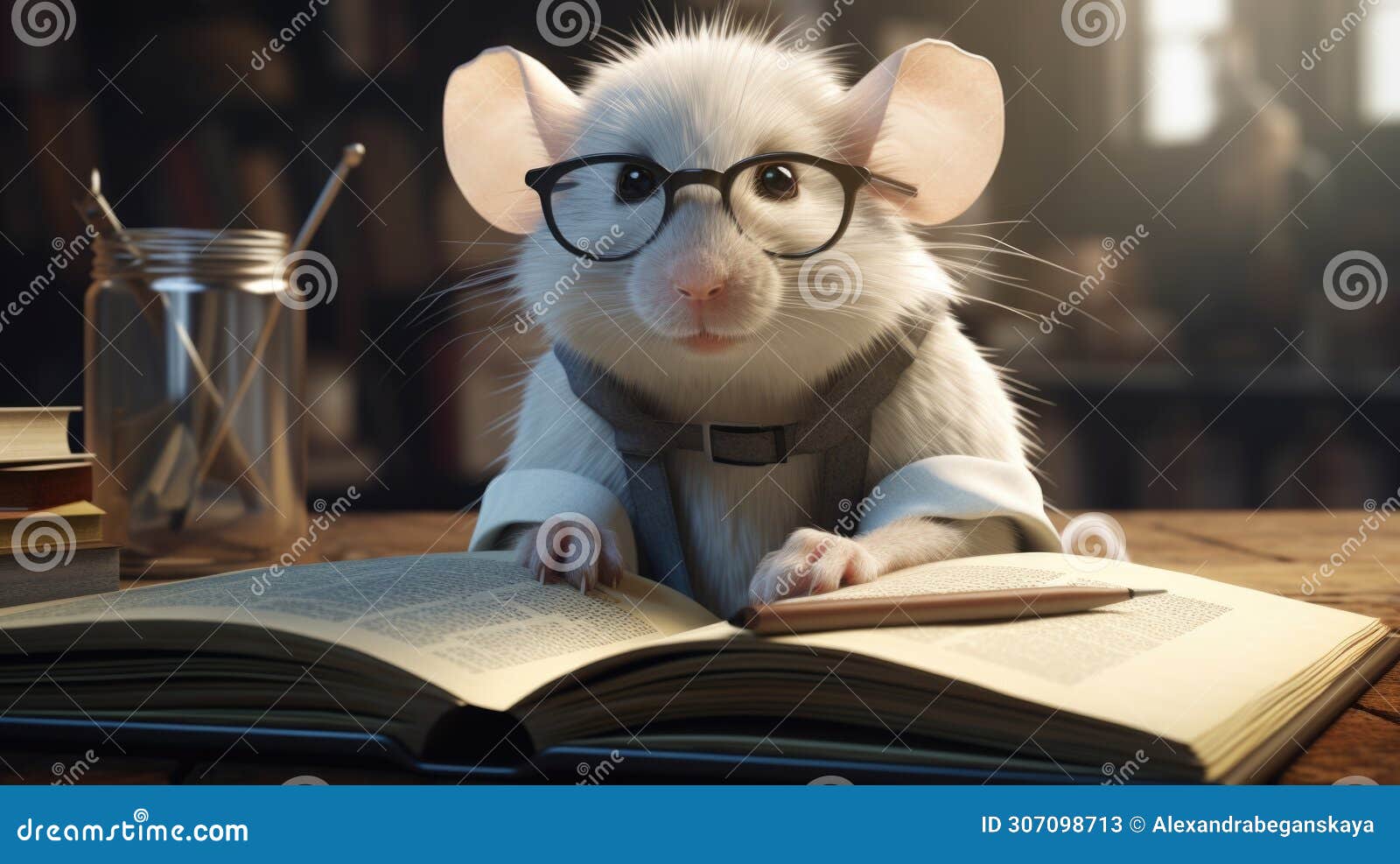 Studious Mouse with Books and Glasses Stock Illustration - Illustration ...