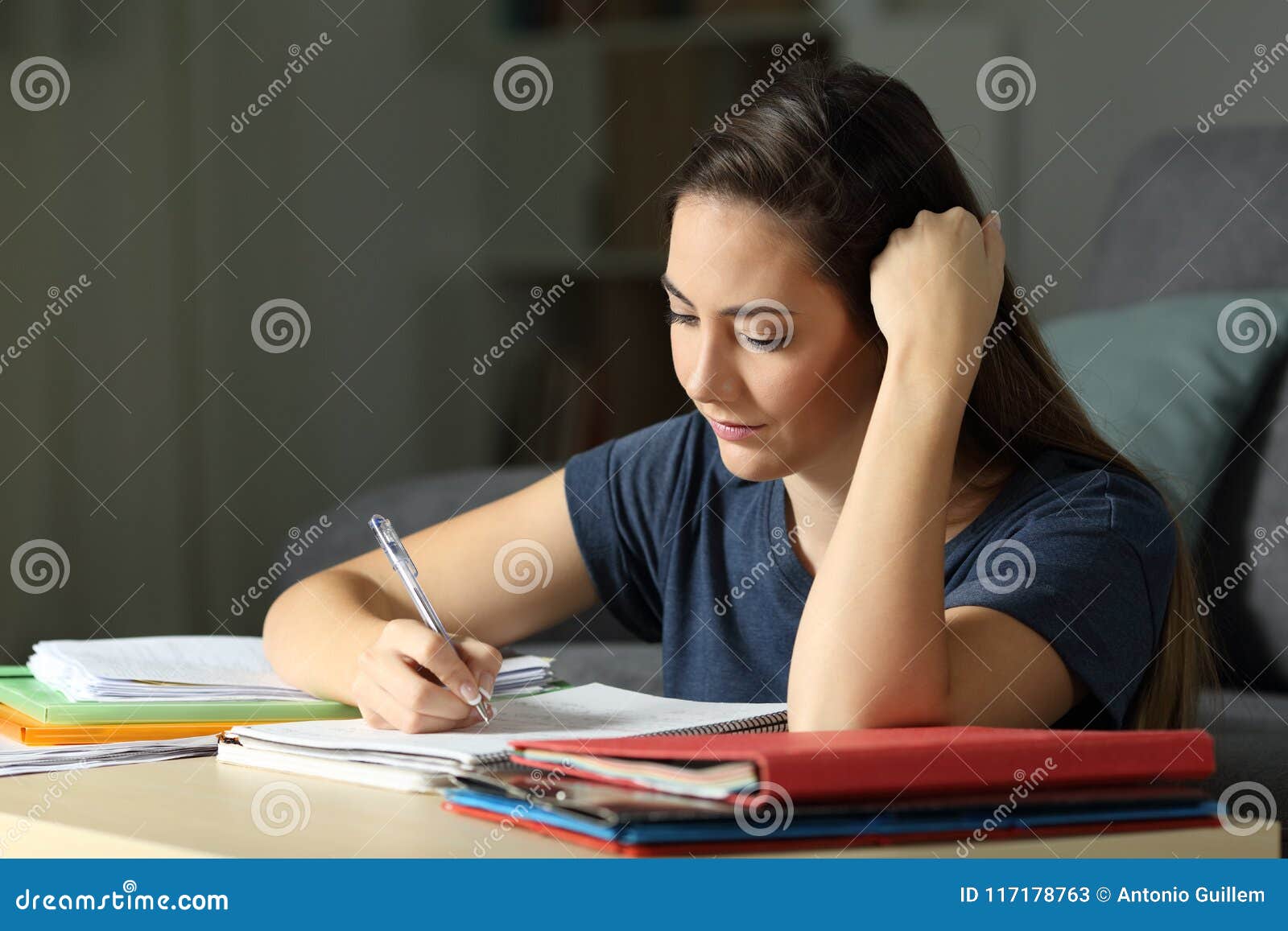 Studious Student Learning Taking Notes in the Night Stock Image - Image ...
