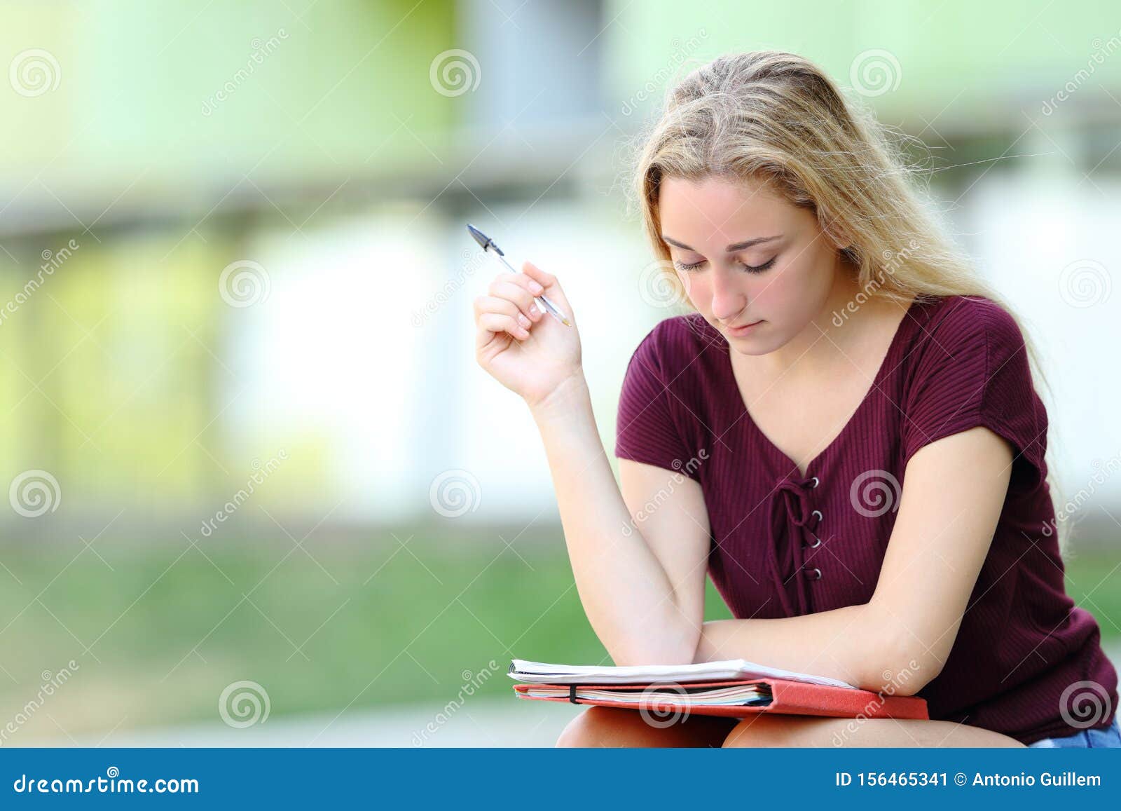 Studious Student Studying Memorizing Notes Stock Image - Image of ...